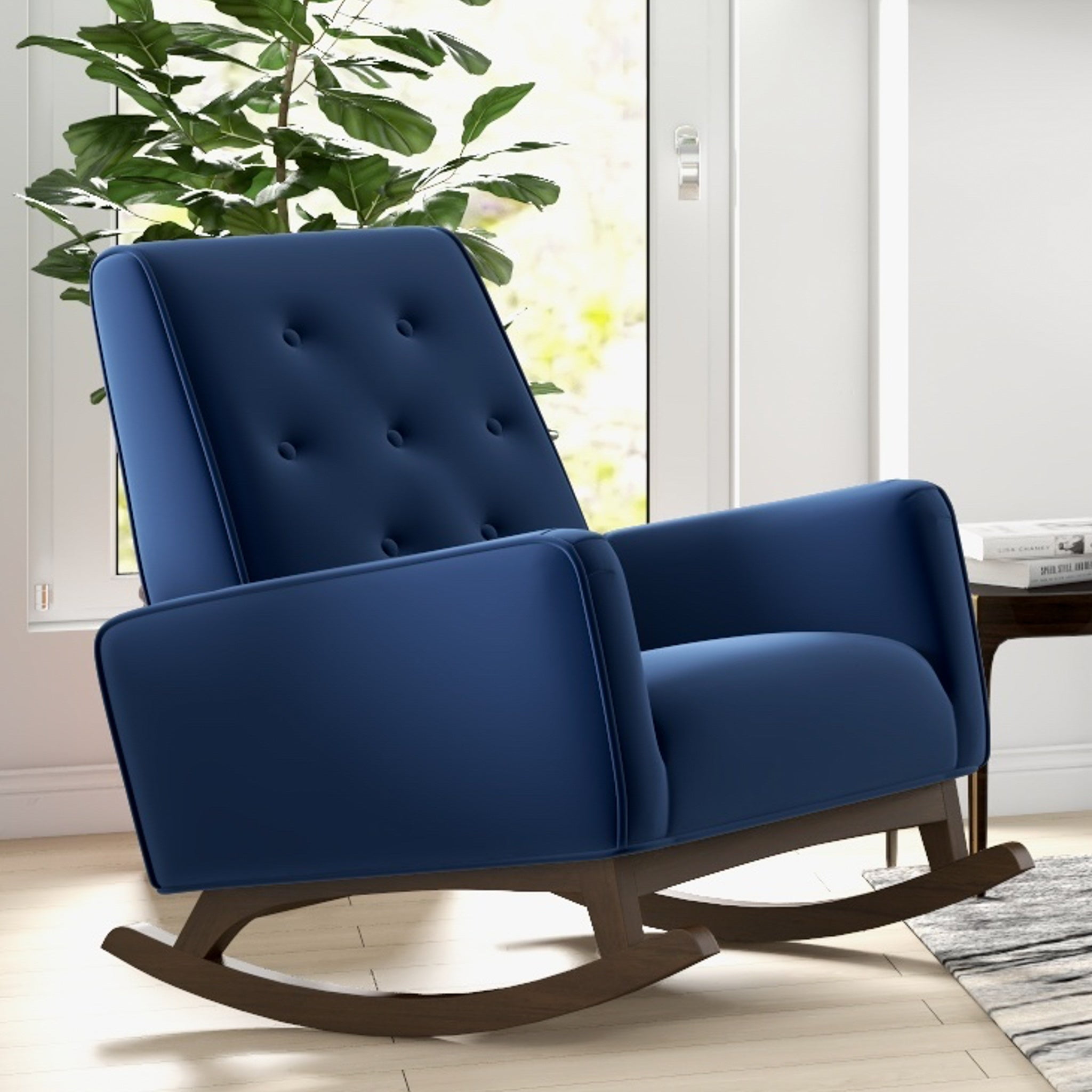Demetrius Mid-Century Modern Solid Wood Rocking Chair in Blue ...