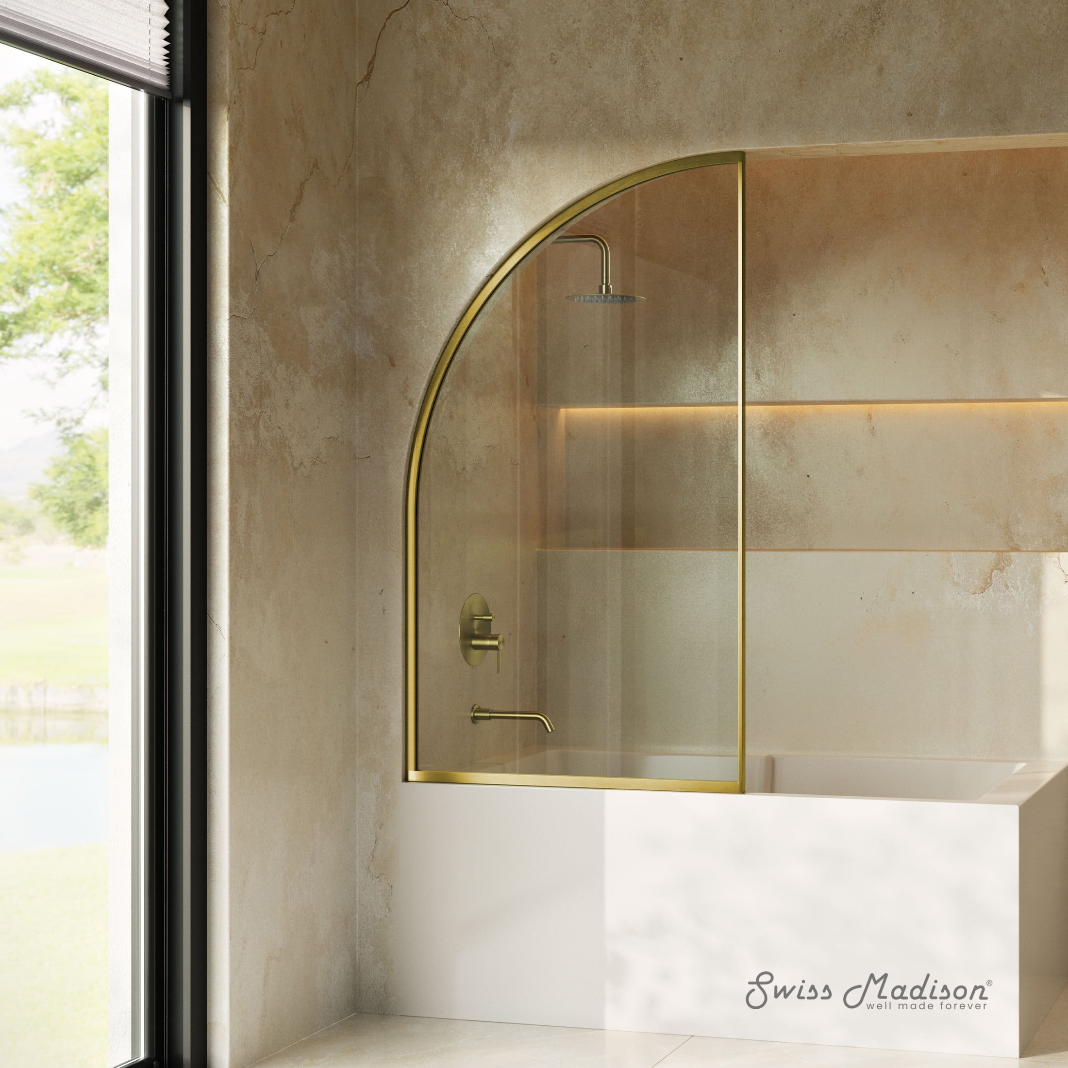 Demi 34 x 58 Framed Fixed 3/8 in. (10mm) Clear Tempered Glass Tub Door ...