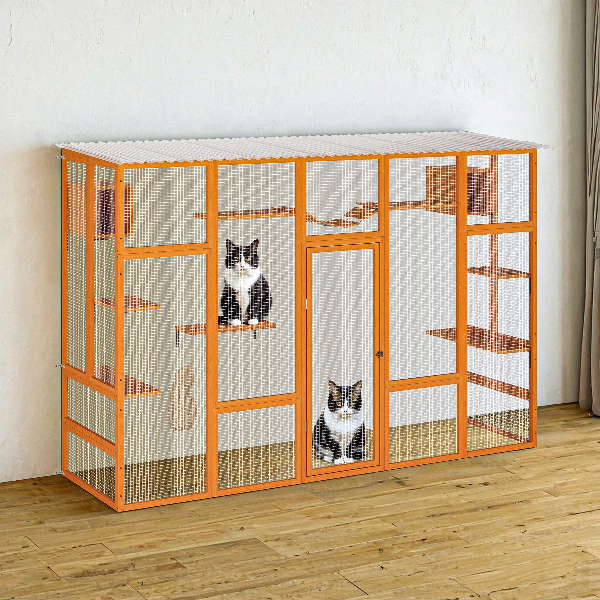 Demi Bonn 104" Wooden Cat House Outdoor Catio Kitty Enclosure with ...