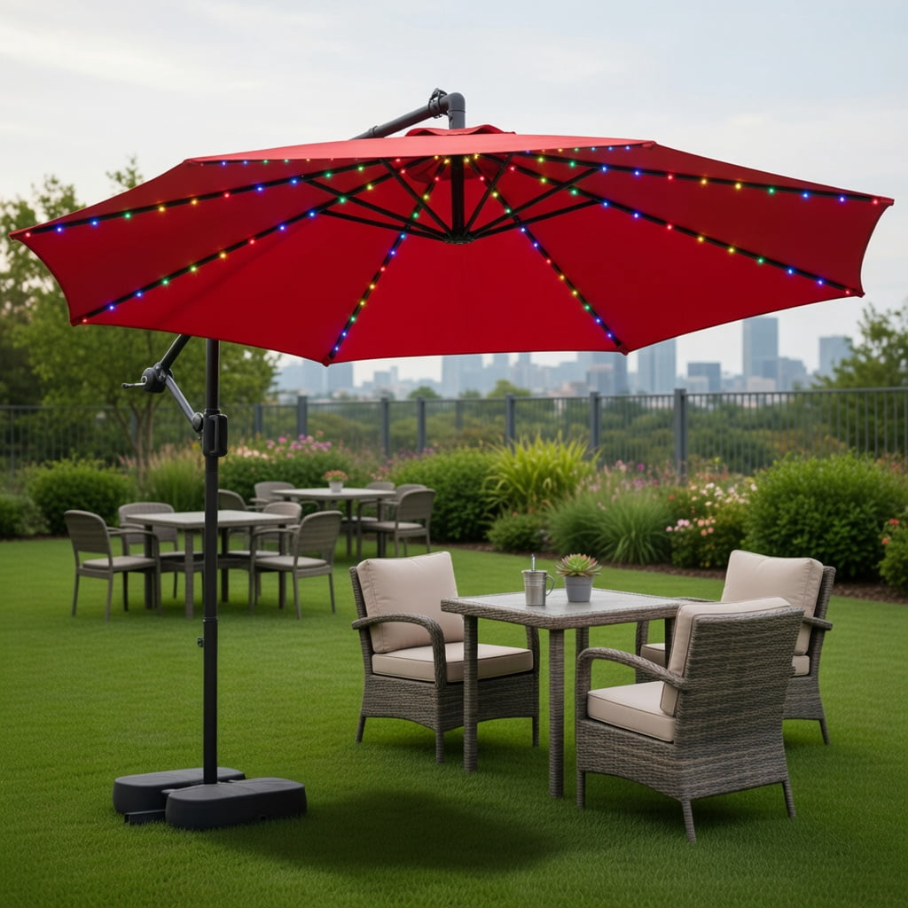 Demi Bonn 10FT Color Changing Solar Patio Umbrella, 96 RGB LED Lights ...