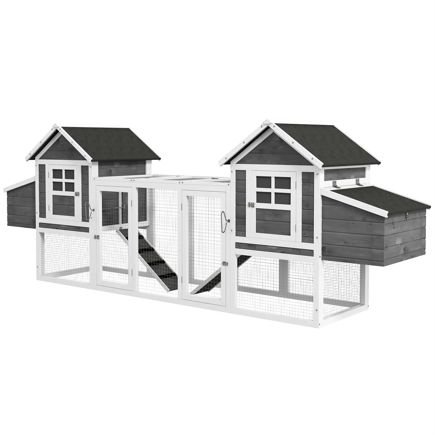 Demi Bonn 124" Wooden Dual Chicken Coop with Nesting Box, Runs, Pull ...