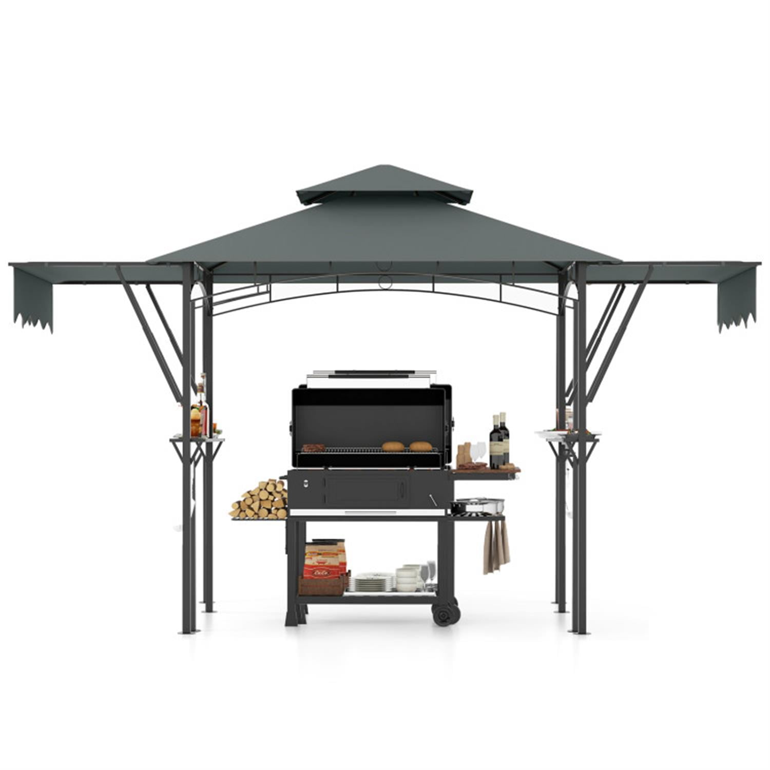 Demi Bonn 13 x 5 Feet Grill Gazebo Canopy with Dual Side Awnings and 2 Shelves Adjustable Shadow ...