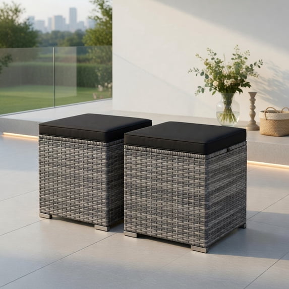 Demi Bonn 2-Pack Outdoor Patio Ottomans with Hidden Storage, Weather ...
