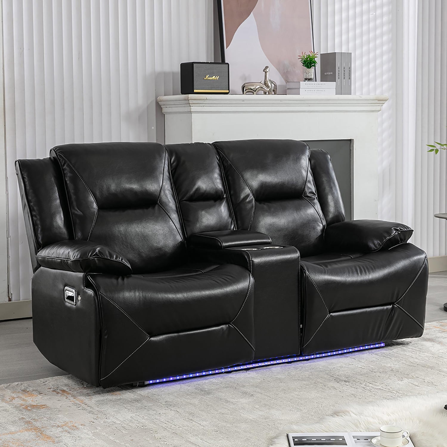 Demi Bonn 2-Seater Home Theater Manual Recliner, LED Light Strip, Cup ...