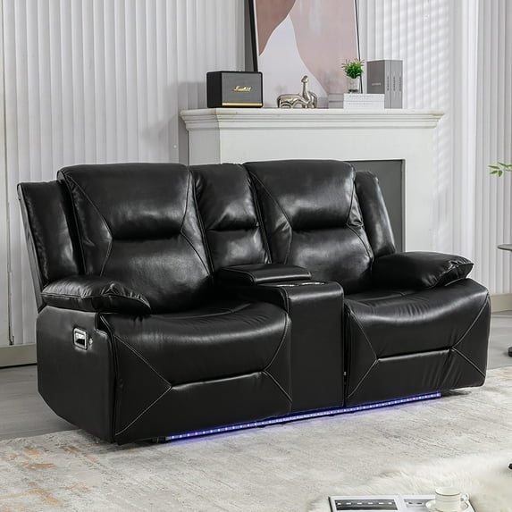 Demi Bonn 2-Seater Home Theater Manual Recliner, LED Light Strip, Cup ...