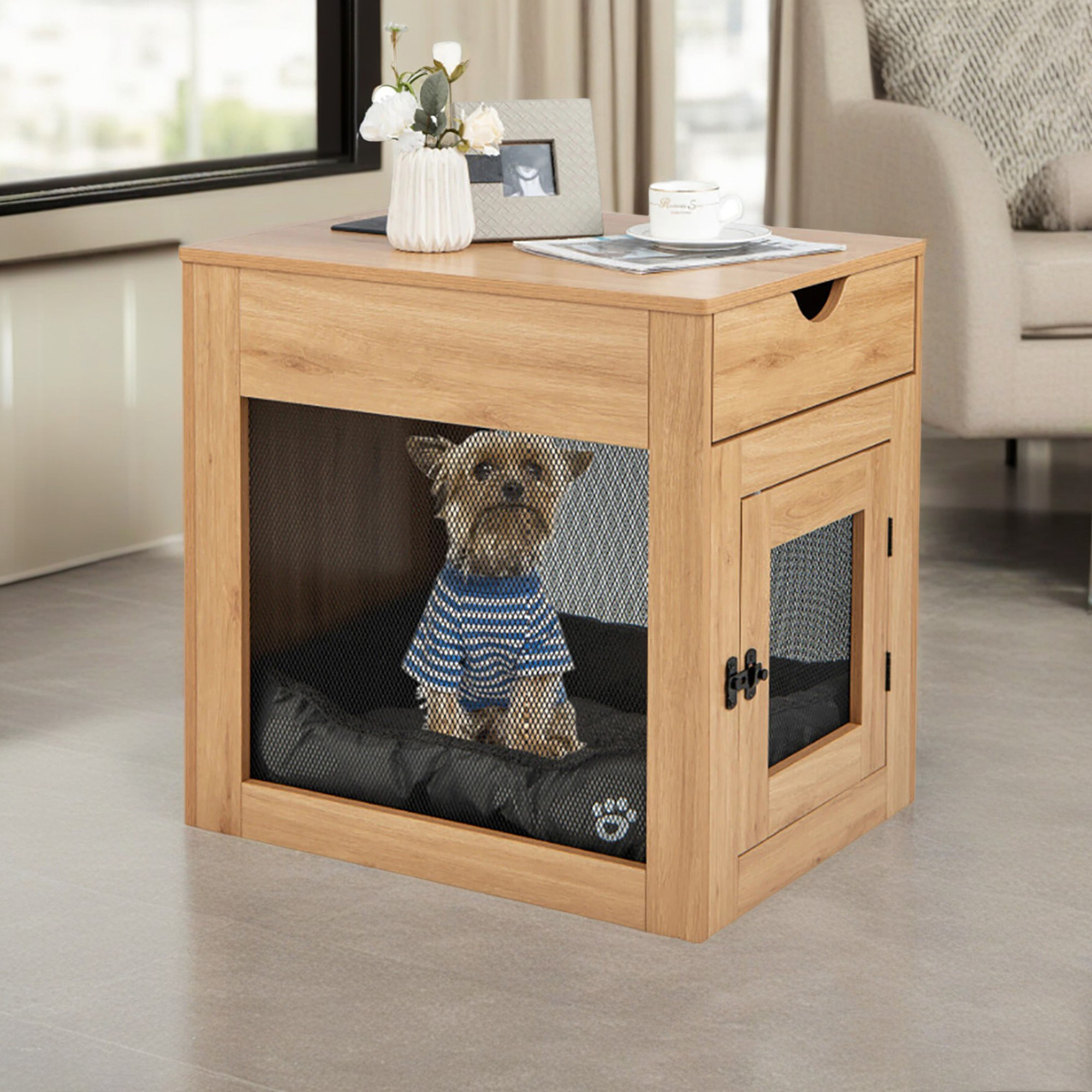 Demi Bonn 25" Dog Crate Furniture with Drawer and Removable Dog Bed ...