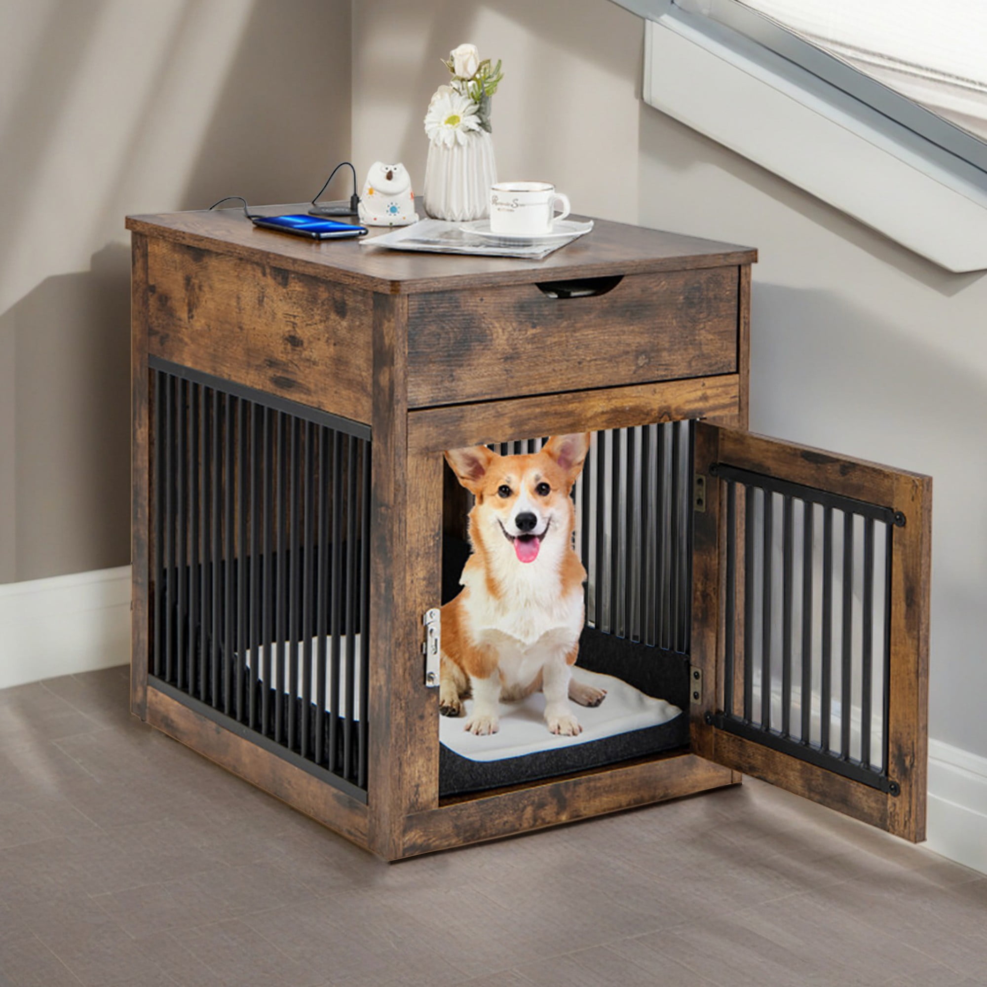 Demi Bonn 27" Dog Crates for Indoor Dogs with Drawer and Wired Wireless ...