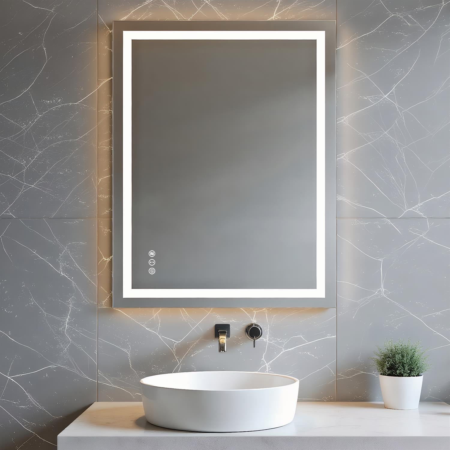 Demi Bonn 28x36 Inch Frameless LED Bathroom Mirror, White, Hammer ...