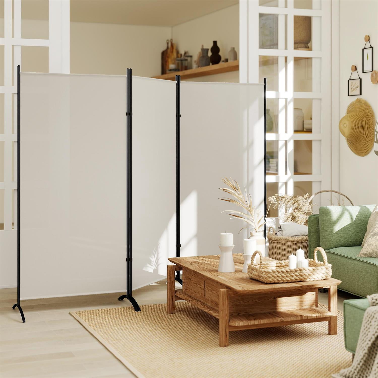 Demi Bonn 3 Panel Room Divider, 6' Indoor Privacy Screen for Home, Gray ...