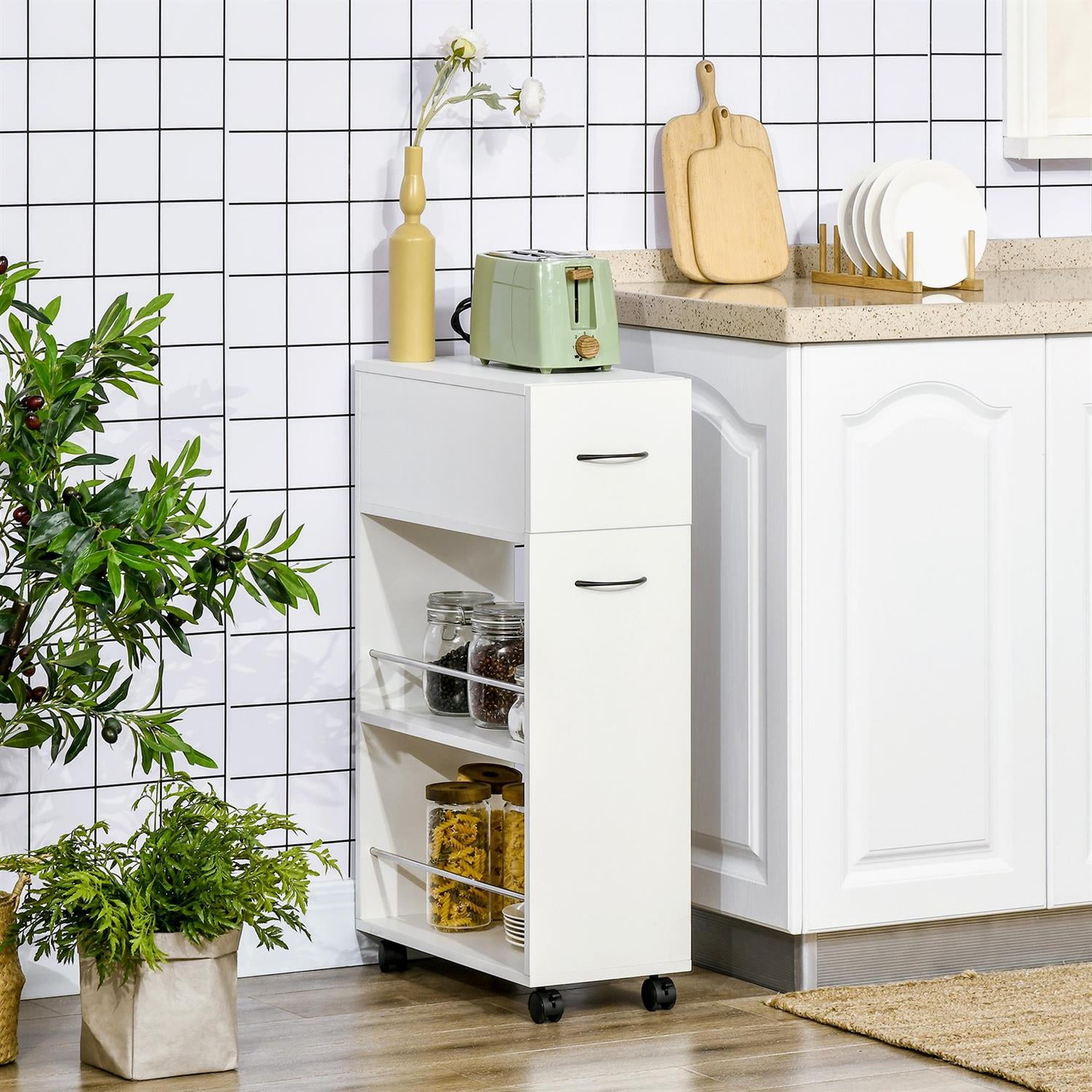 Demi Bonn 3- tier Slim Kitchen Storage Cart, Rolling Narrow Kitchen ...