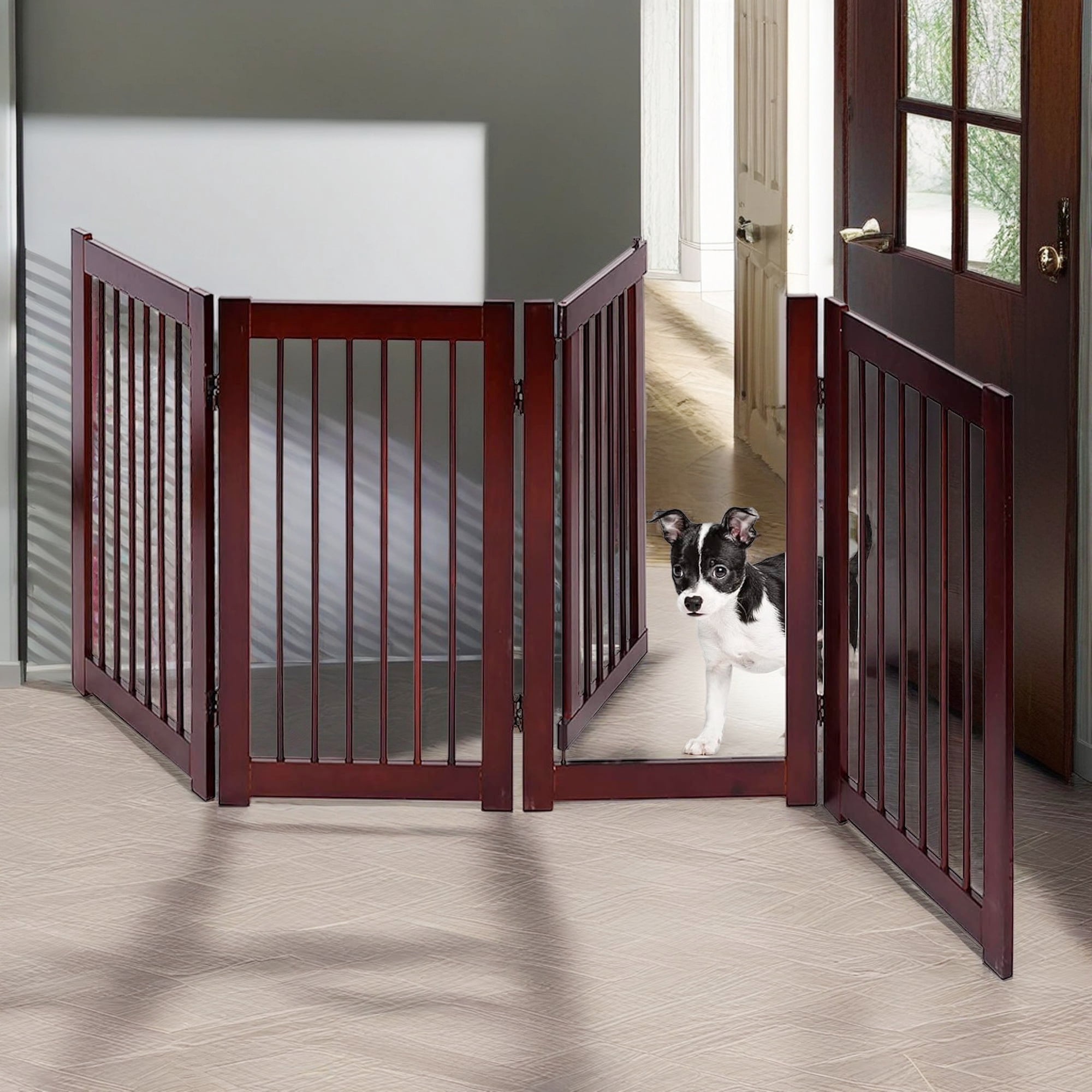 Demi Bonn 30"H 4 Panel Freestanding Pet Gate Wood Folding Dog Fence for ...