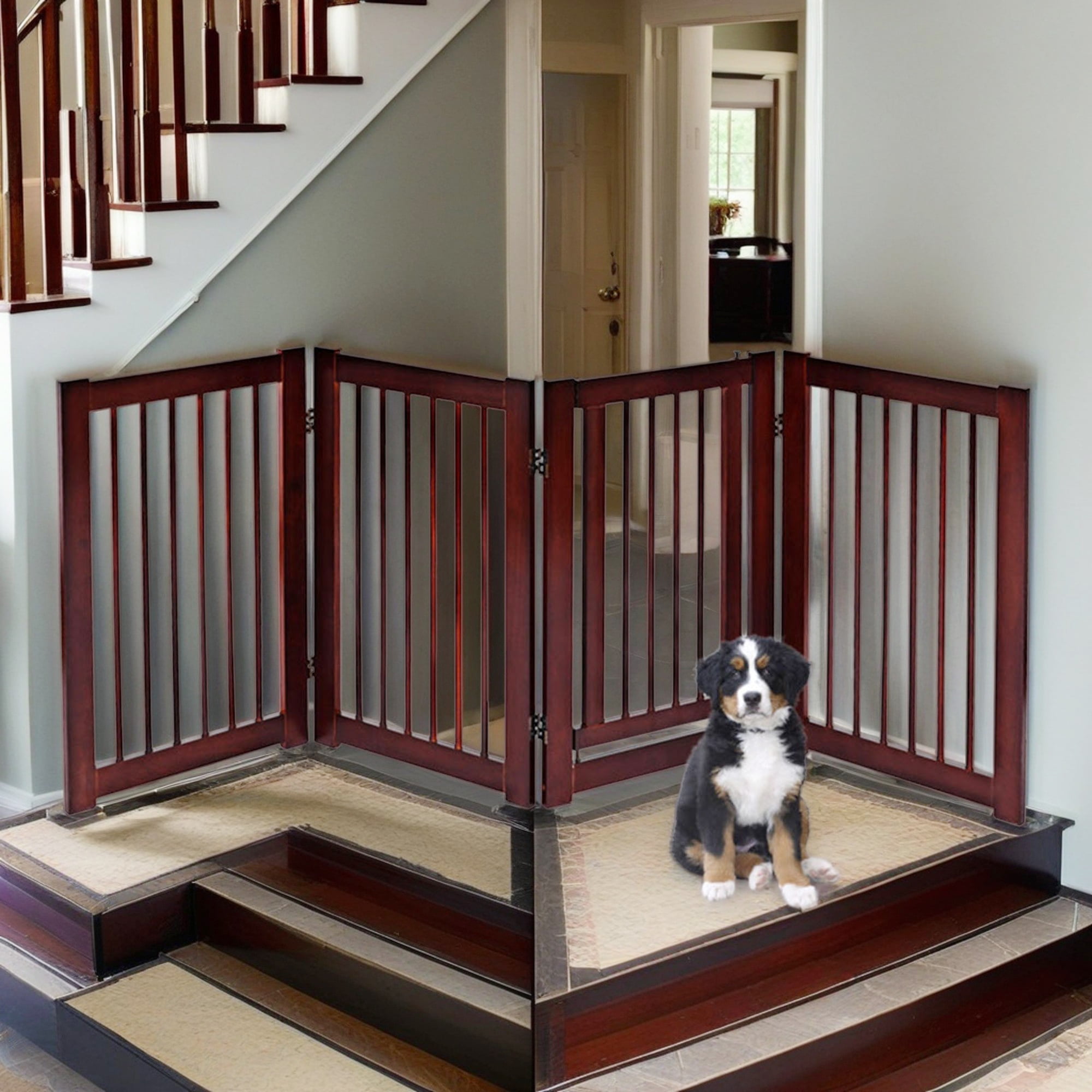 Demi Bonn 30"H 4 Panel Wood Folding Fence Freestanding Pet Gate, Stairs ...
