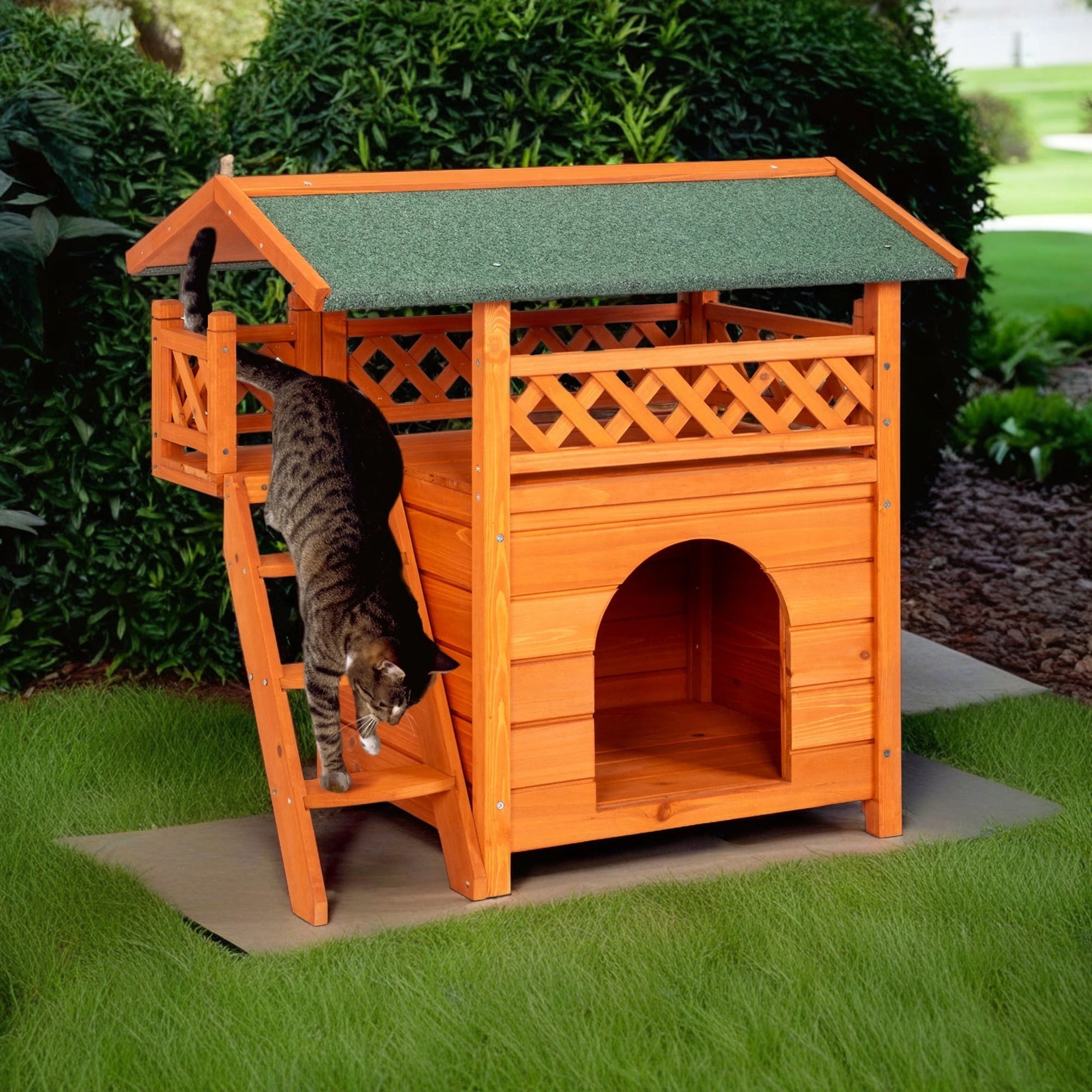 Demi Bonn 30" Outdoor Feral Cat House Indoor Kitty Condo with Stairs ...