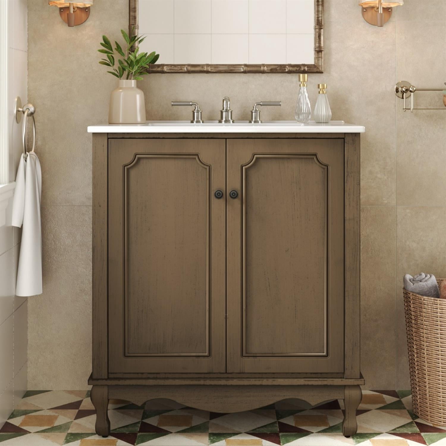 Demi Bonn 30" Vintage Bathroom Vanity with Ceramic Sink - Antique pulls ...