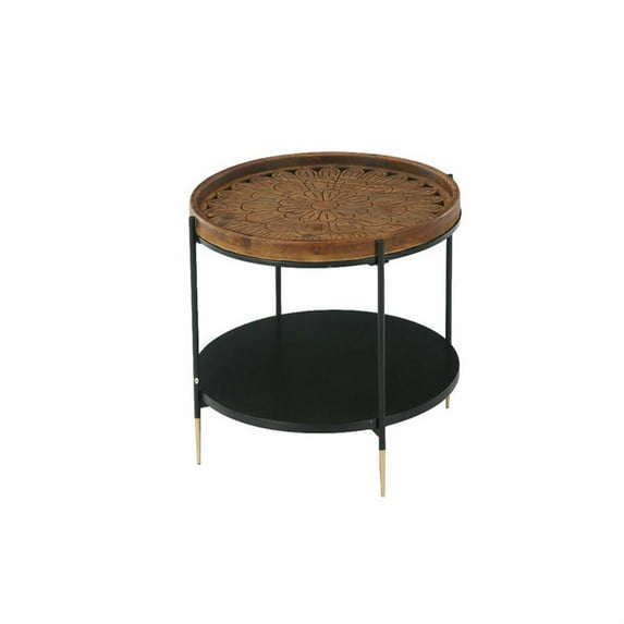Demi Bonn 31.5" Round Boho Solid Wood Coffee Table - Carved Floral ...