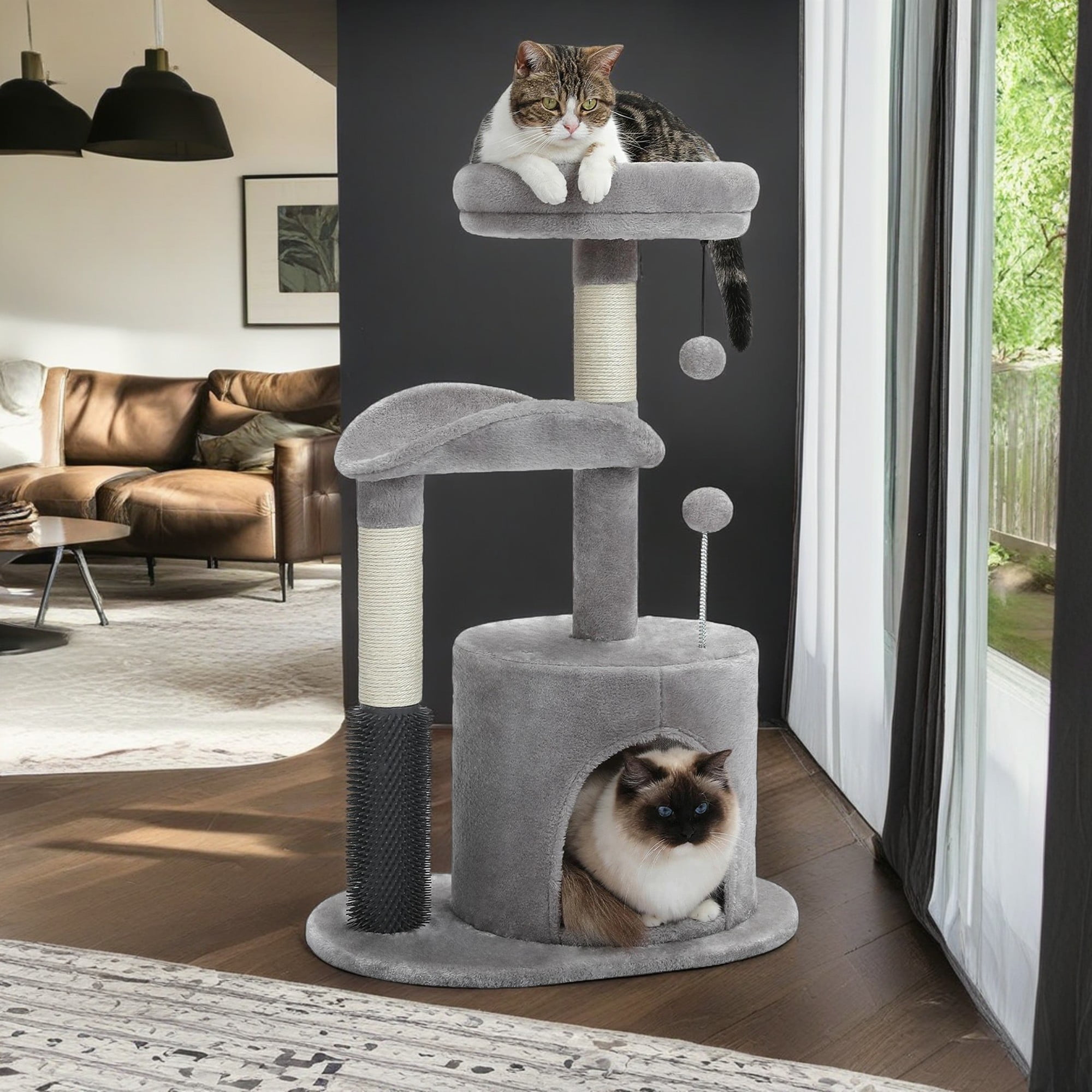 Demi Bonn 32" Cat Tree Indoor with Self Groomer Brush, Sisal Scratching ...