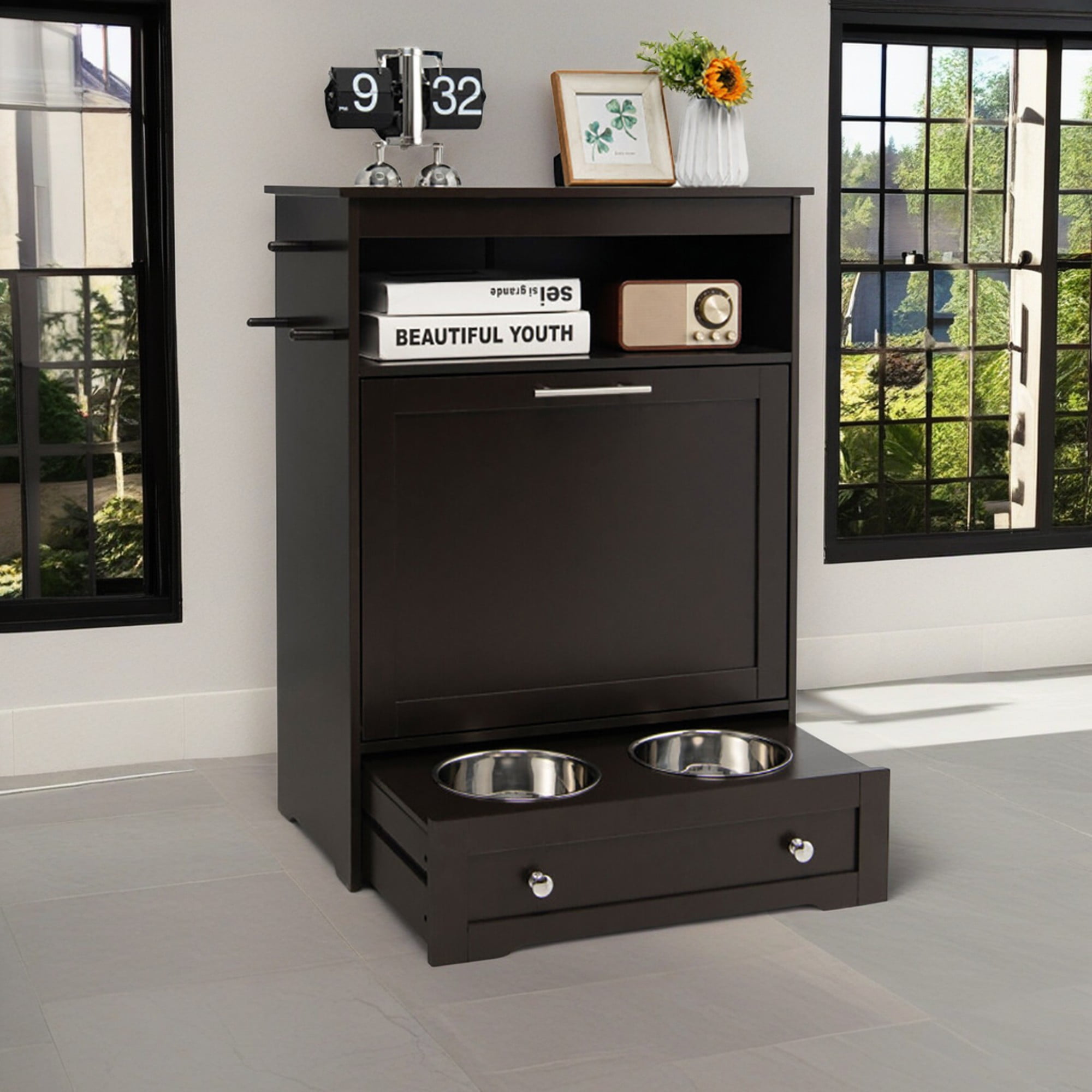 Demi Bonn 32" Dog Feeder Station with Stainless Steel Bowl, Dog Food ...