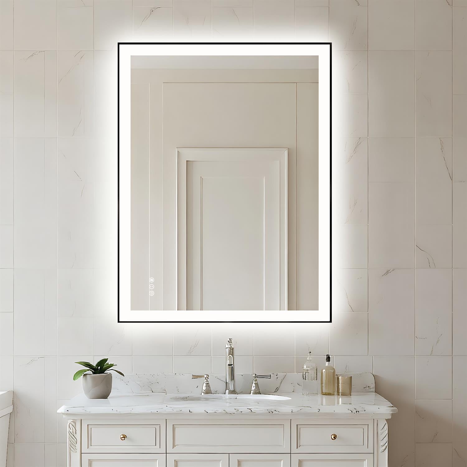 Demi Bonn 32x24 Inch LED Bathroom Mirror, Black Frame, Unbreakable ...