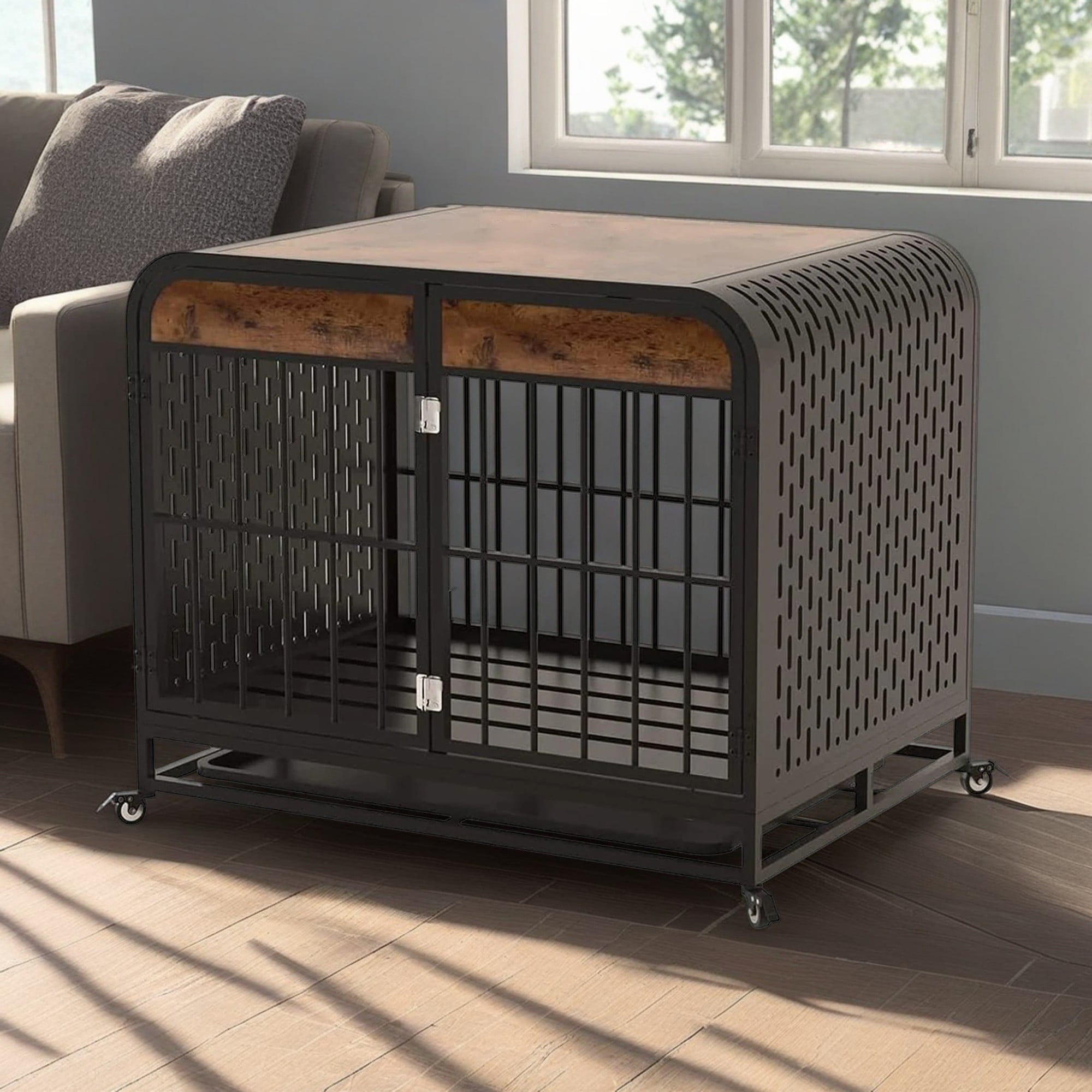 Demi Bonn 33" Heavy Duty Dog Crate Cage with Wheels, Wood Kennel ...