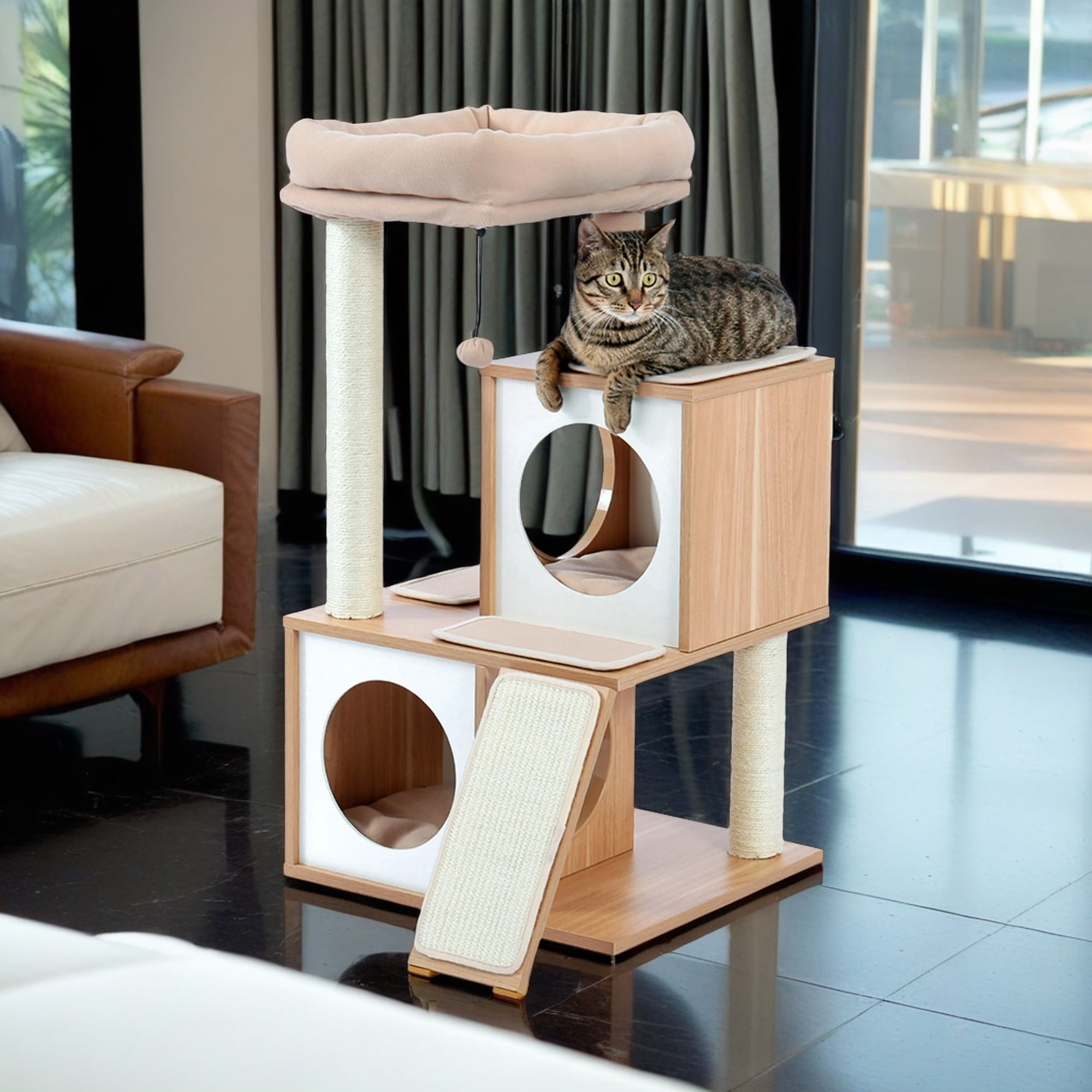 Demi Bonn 35" Wood Cat Tree Tower with 2 Super Large Condo, Fully ...