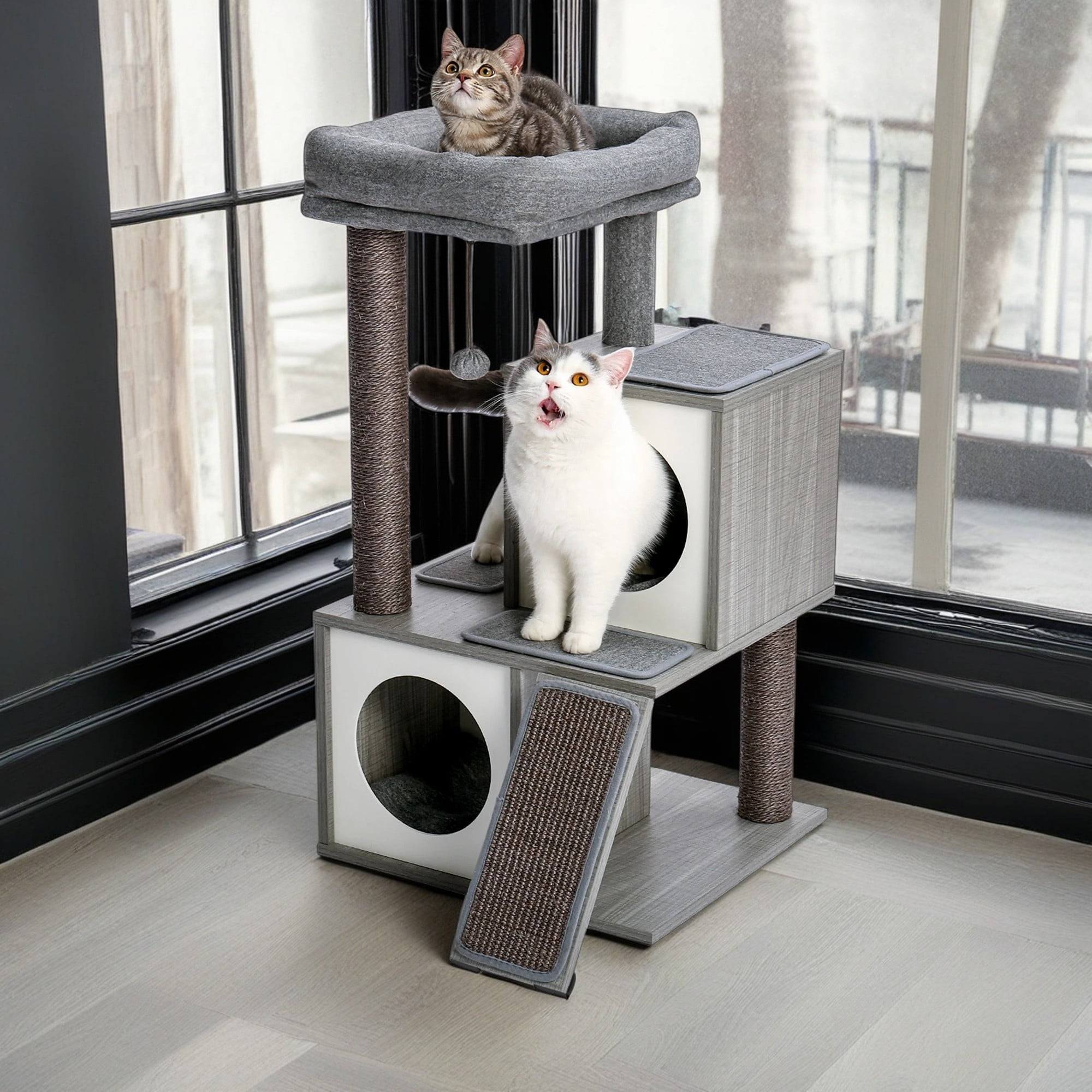 Demi Bonn 35" Wood Cat Tree Tower with 2 Super Large Condo, Fully ...