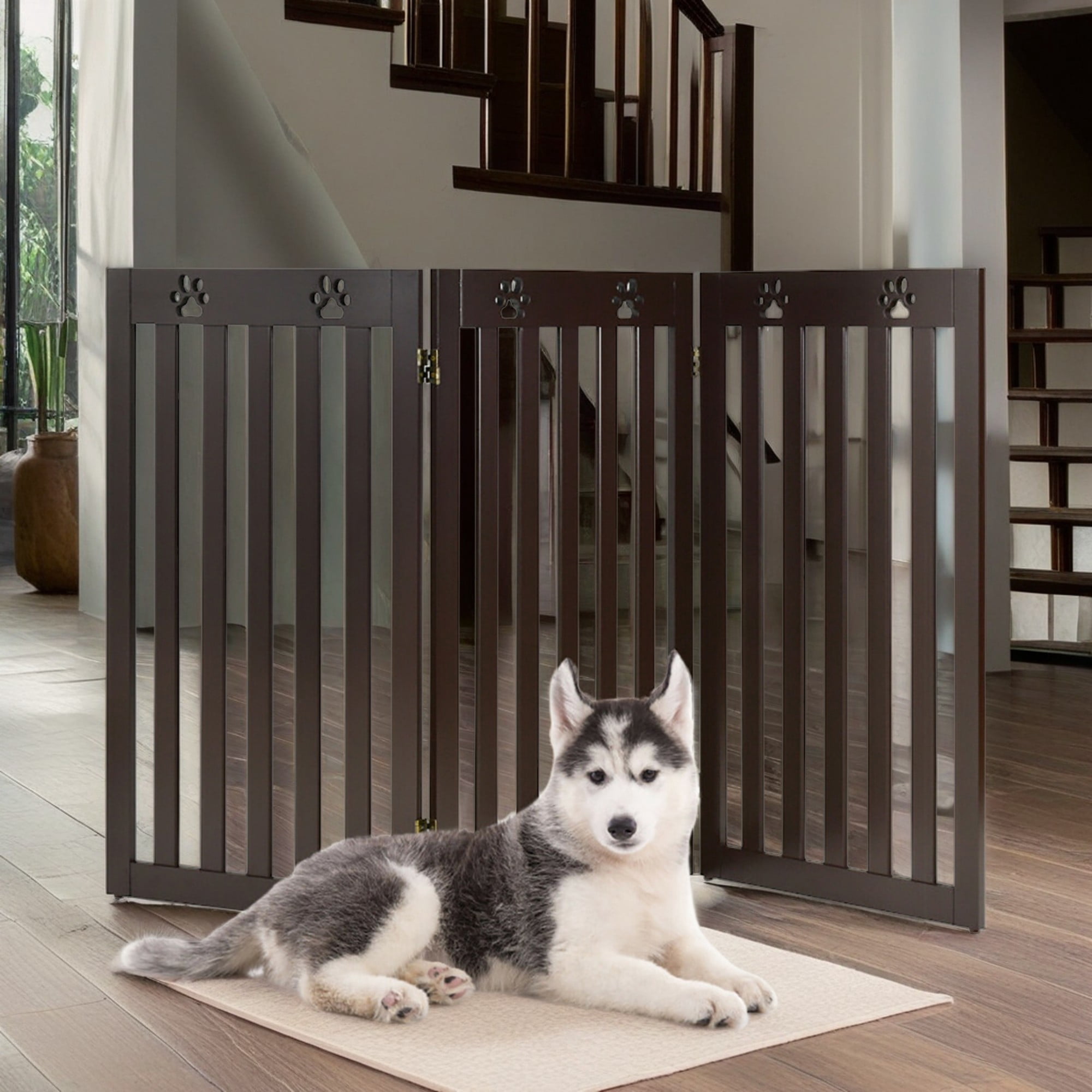Demi Bonn 36" Folding Wood Pet Gate with 360° Flexible Hinge, 3-Panel ...