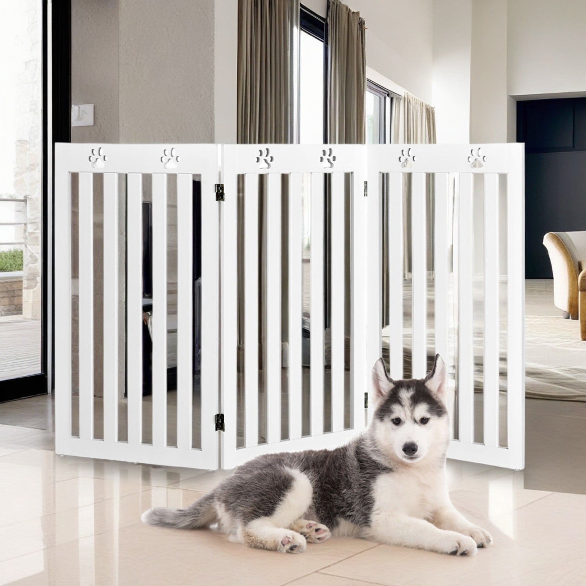 Demi Bonn 36" Folding Wood Pet Gate with 360° Flexible Hinge, 3-Panel ...