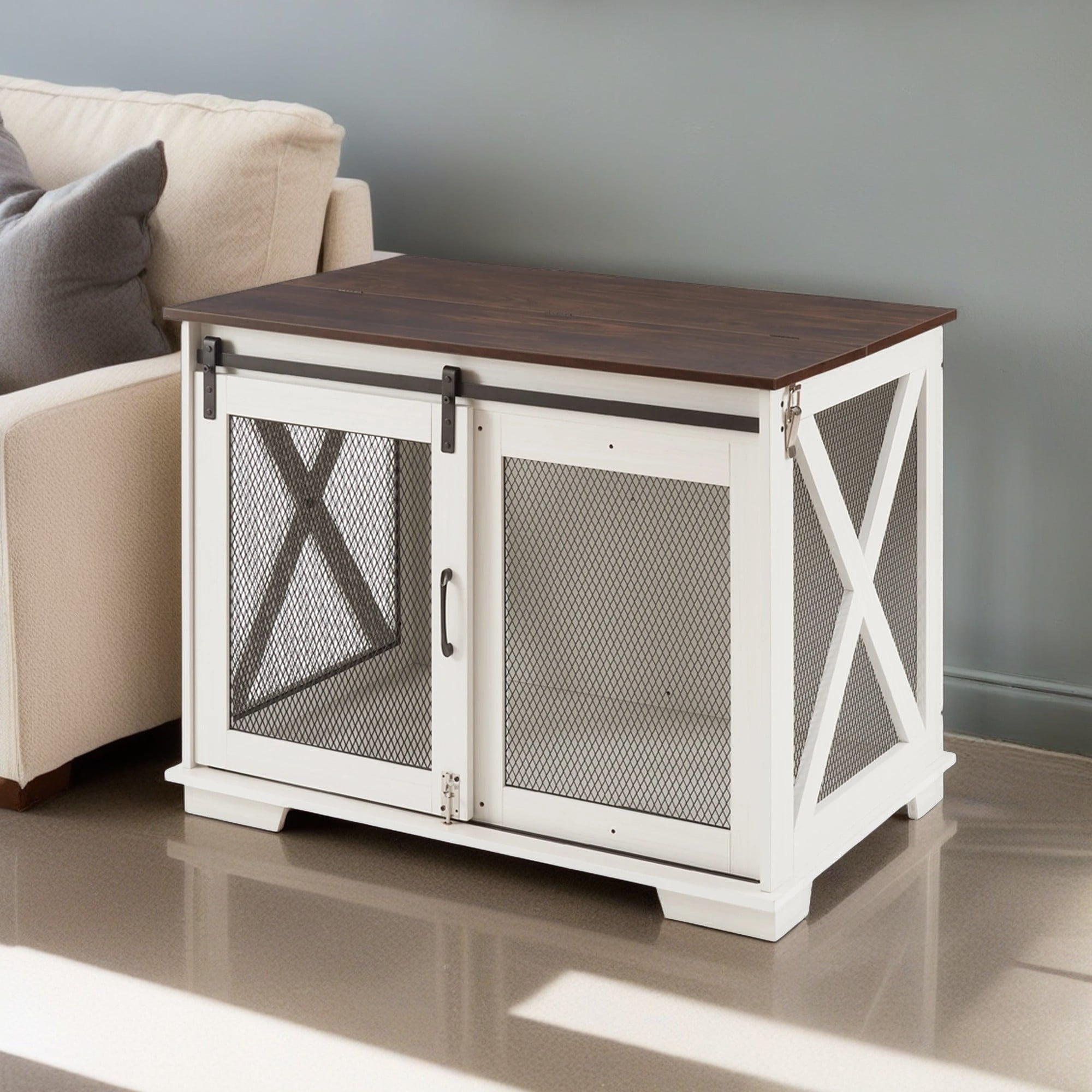 Demi Bonn 37" Wood Dog Crate Furniture, Heavy Dog Kennel Pet House with ...