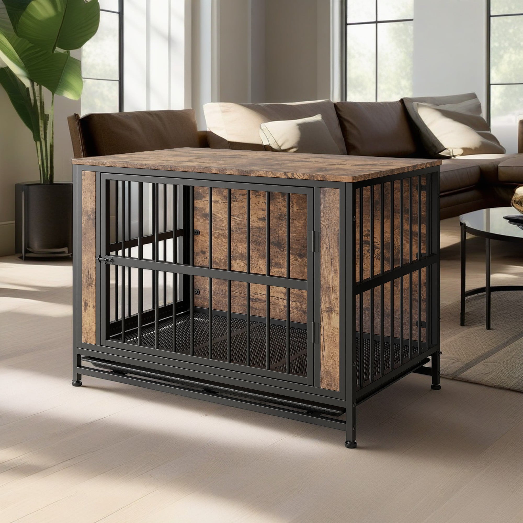 Demi Bonn 38" Dog Crate Furniture, Wooden Dog Kennel with 2 Sliding ...