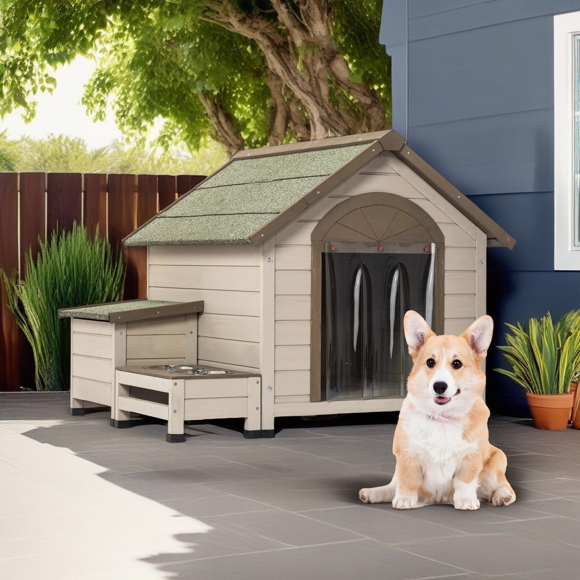 Demi Bonn 40" Outdoor Fir Wood Dog House, Solid Wood Dog Kennel with An ...