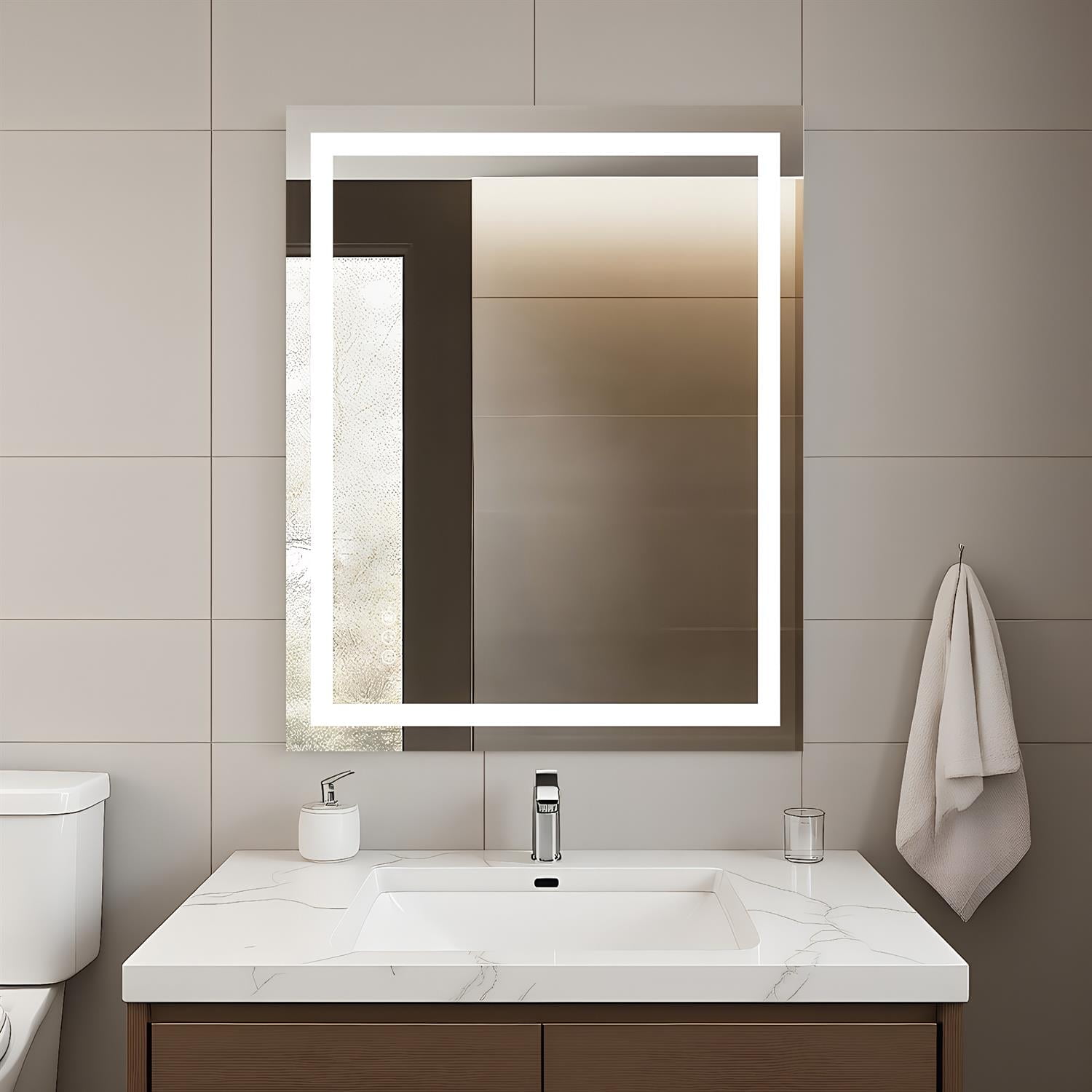 Demi Bonn 40x32 Inch Frameless LED Bathroom Mirror, White, Anti ...