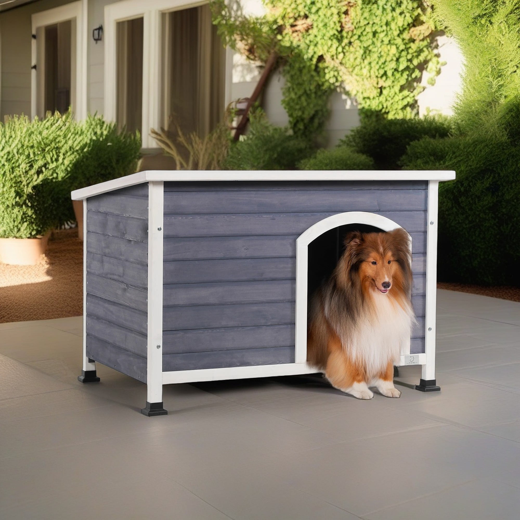 Demi Bonn 41" Outdoor Wood Dog House for Medium Dogs with Hinges ...