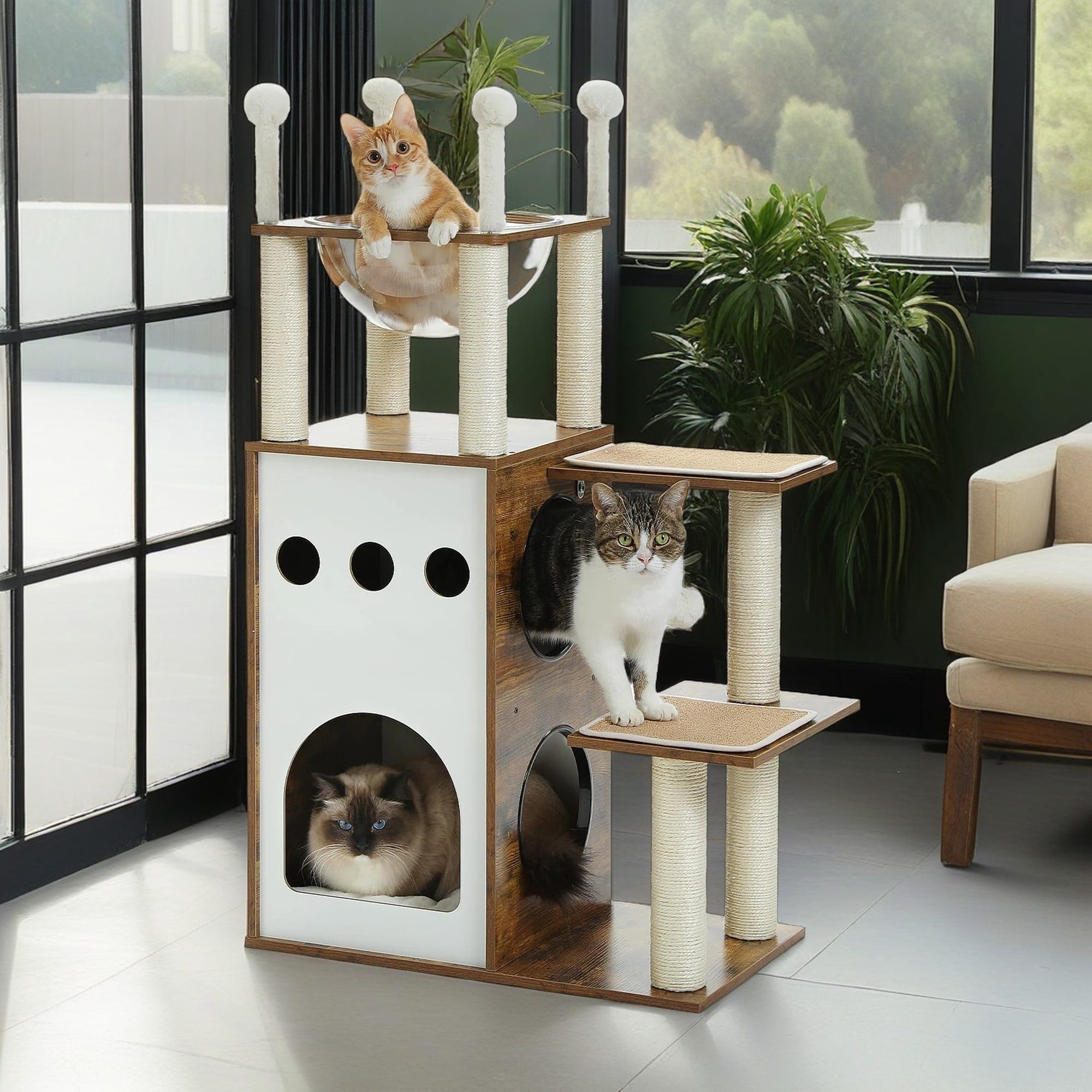 Demi Bonn 42" Cat Tree House for Multiple Cats, Cat Tower with Double ...