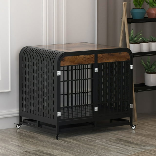 Demi Bonn 42" Heavy Duty Dog Crate Cage with Wheels, Wood Kennel ...