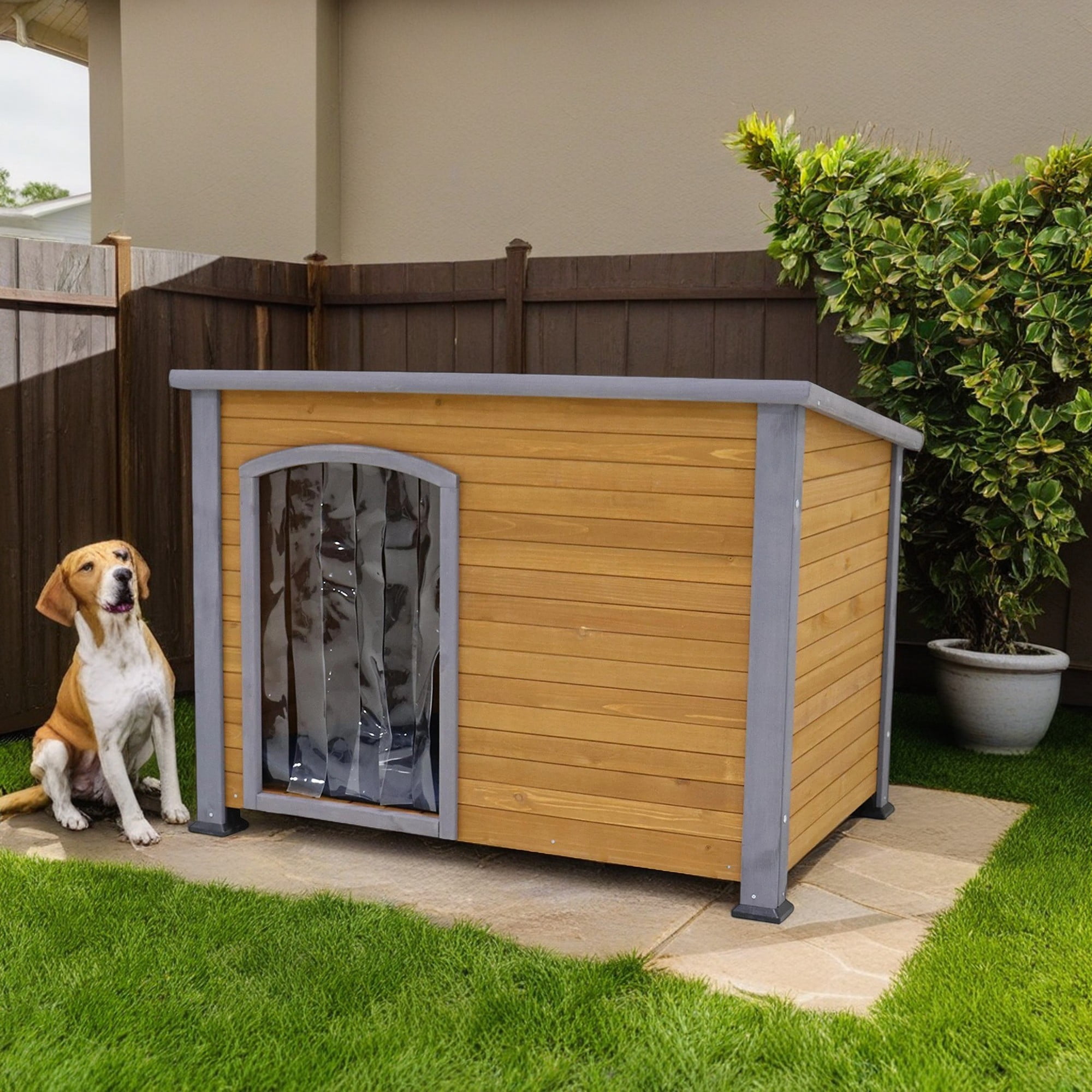 Demi Bonn 44.5" Wood Dog House for Medium Dogs, Large Outdoor ...