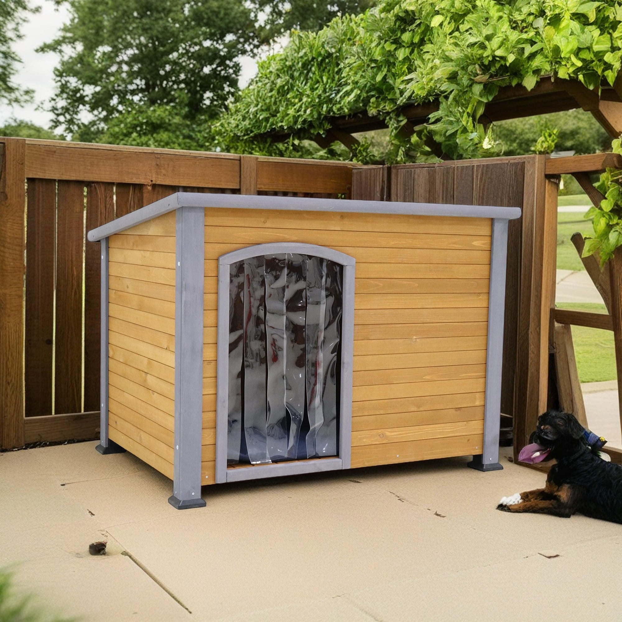 Demi Bonn 44.5" Wooden Dog House for Medium to Large Dogs, Outdoor ...