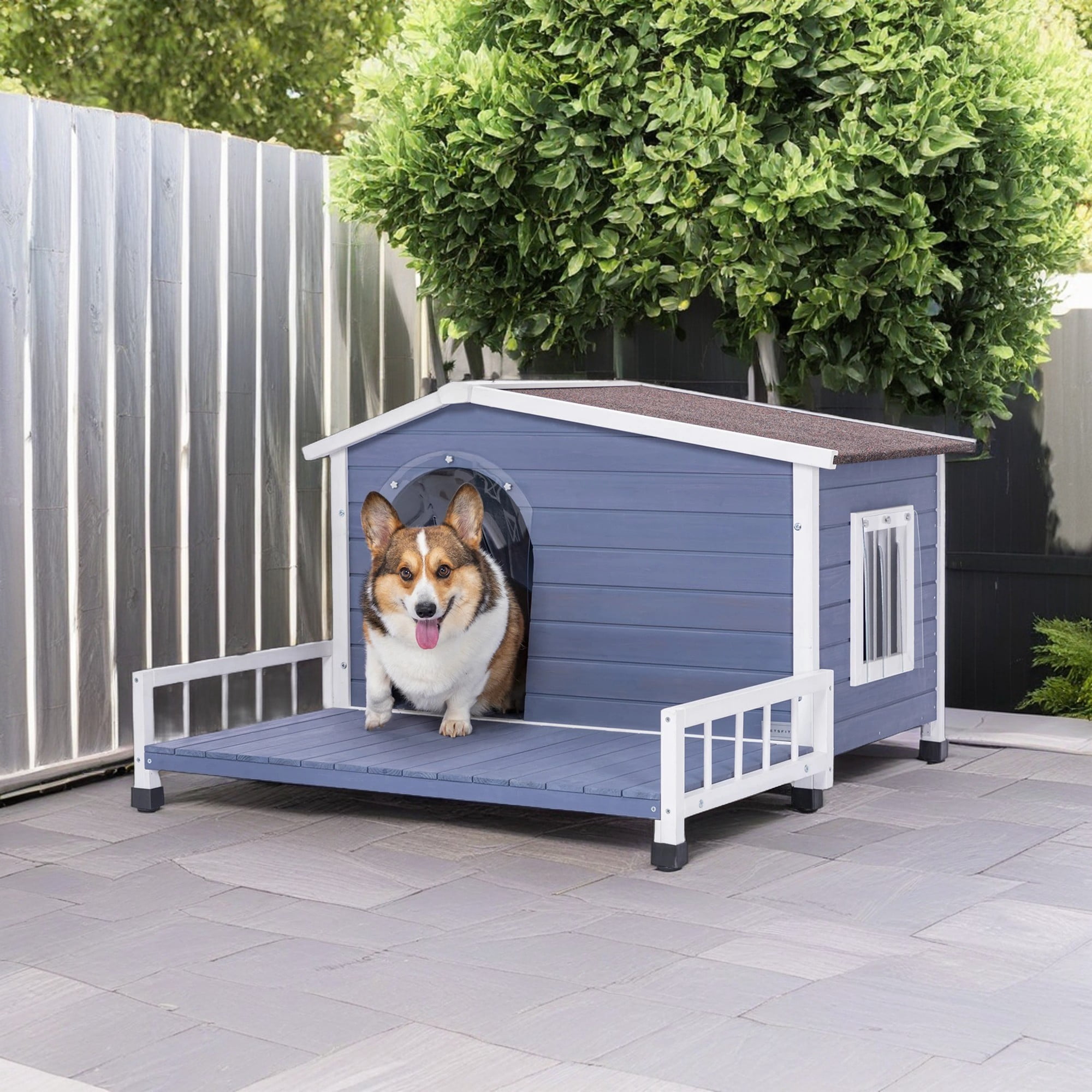 Demi Bonn 44" Outdoor Dog House, Waterproof Puppy Shelter Indoor ...