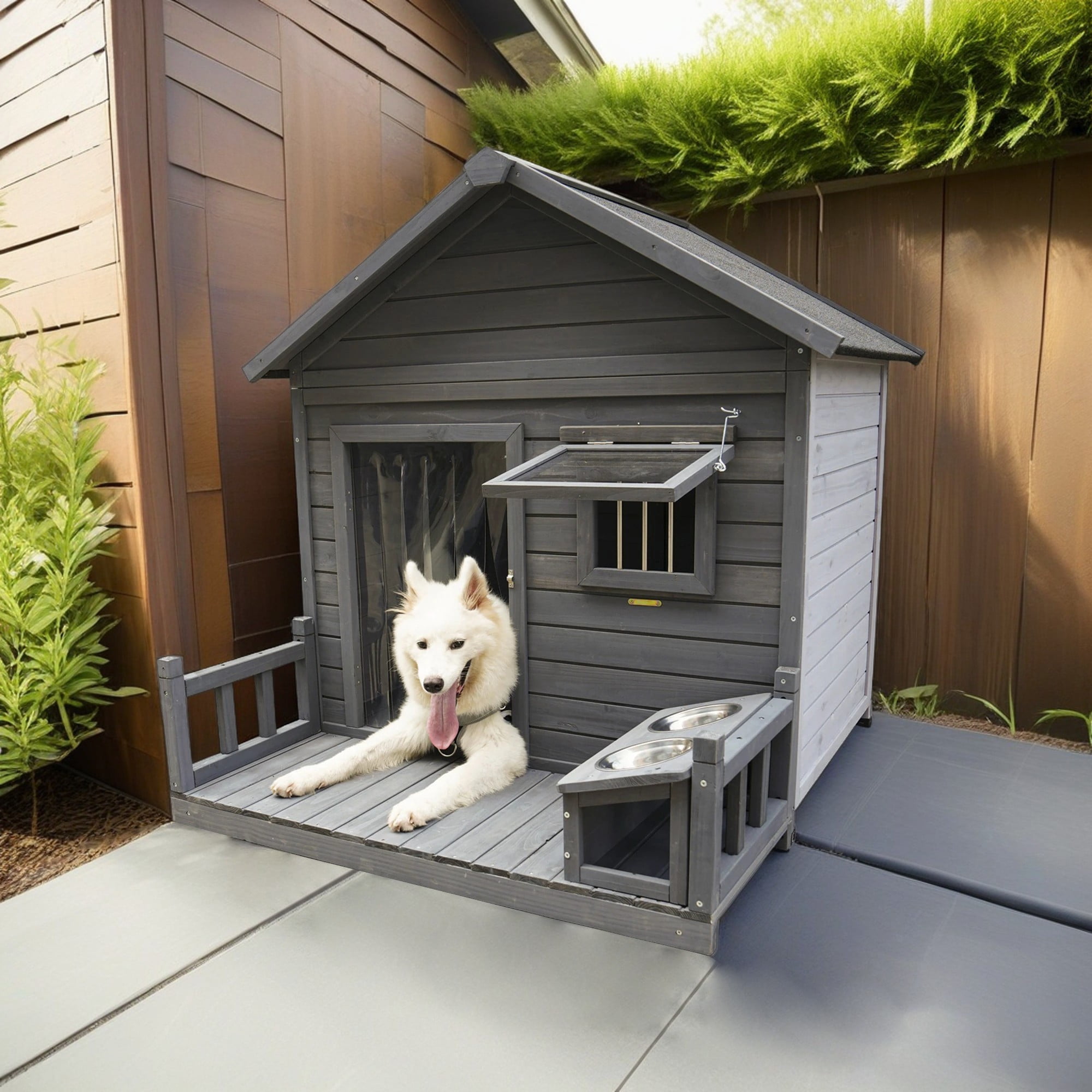 Demi Bonn 44" Wooden Dog House Outdoor Large Dog Kennel Weatherproof ...