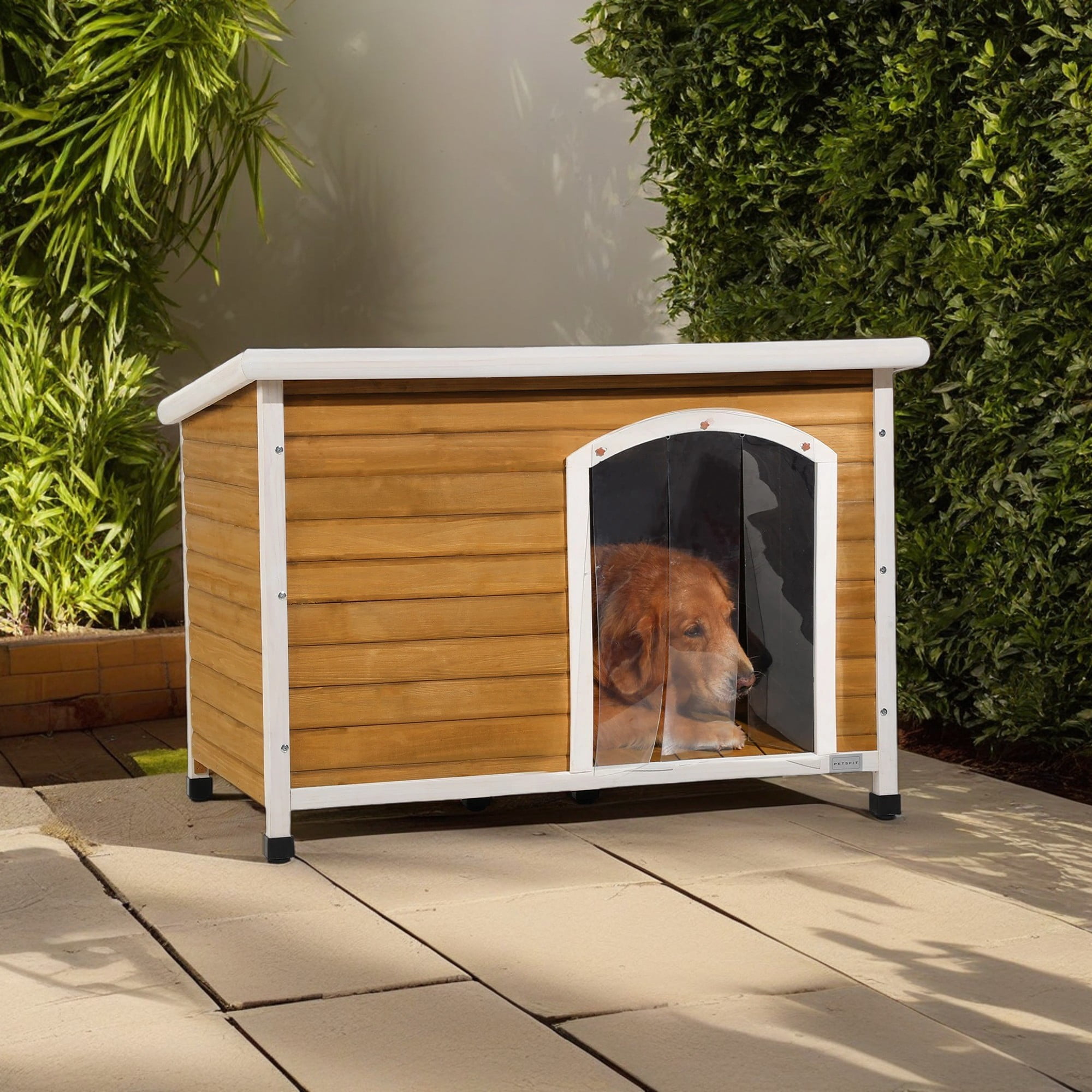 Demi Bonn 45" Outdoor Wooden Dog Houses with An Open Roof, Elevated ...