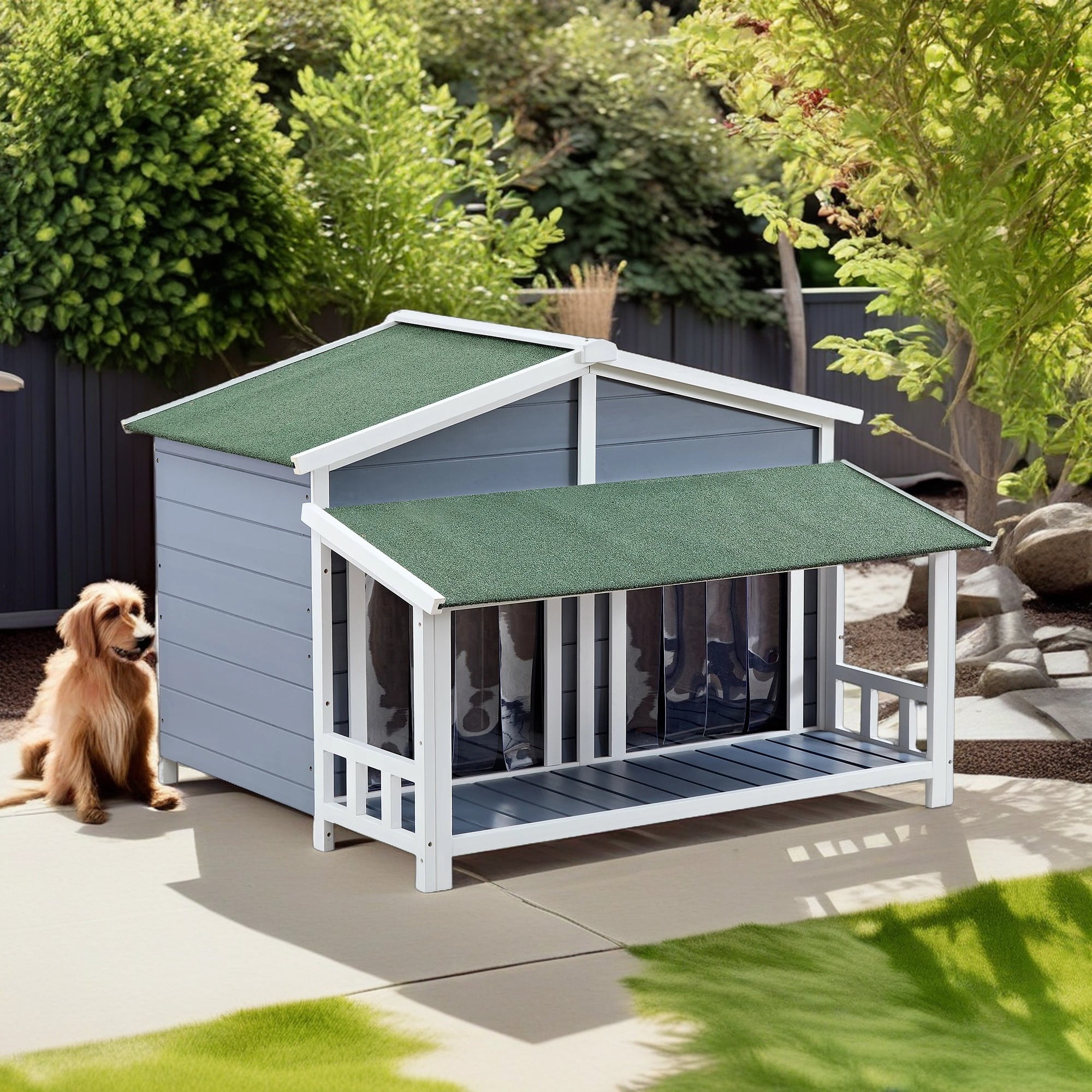 Demi Bonn 46" Wooden Weatherproof Dog House, Outdoor Dog Kennel for ...
