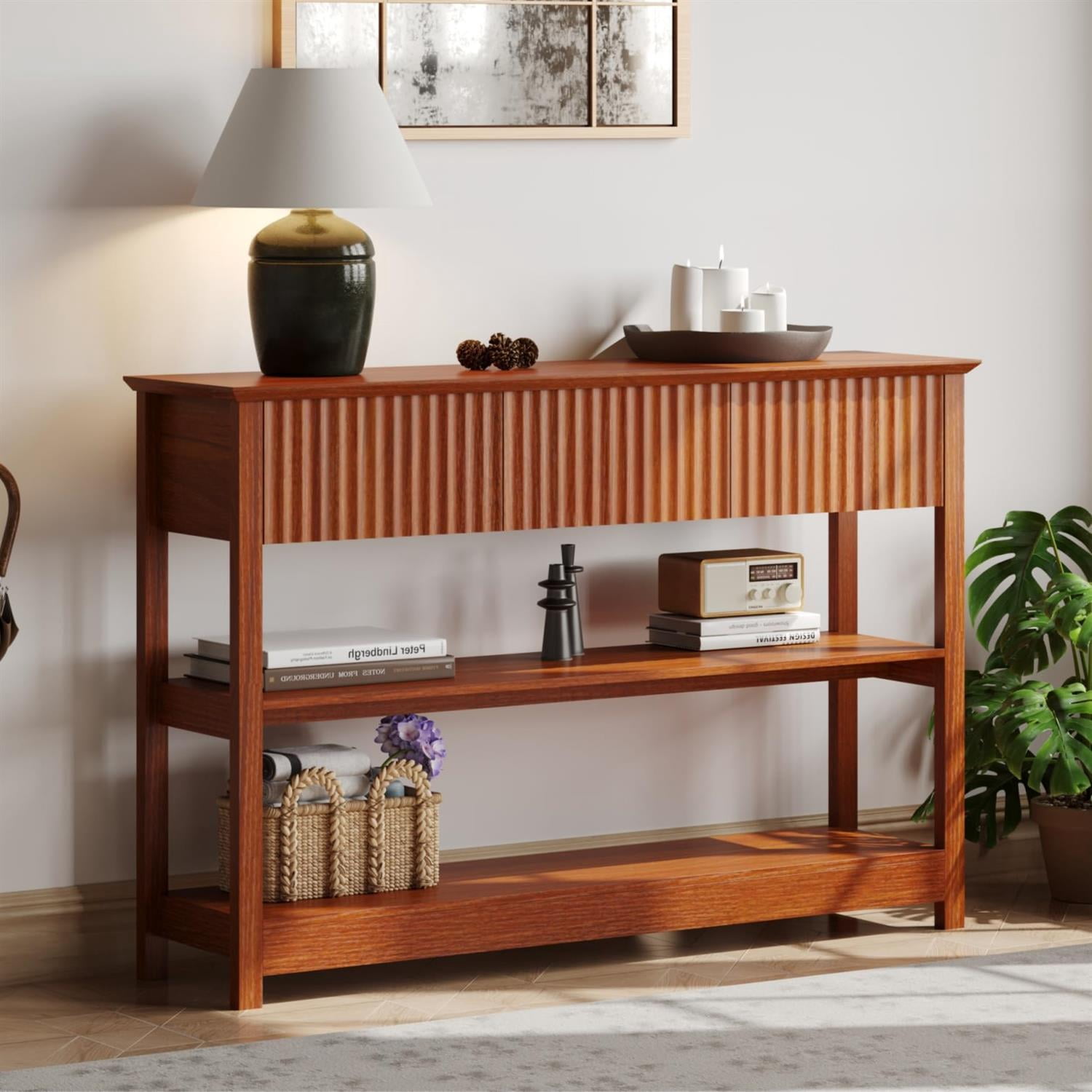 Demi Bonn 47″ Fluted MDF Console Table - Dual Drawers, Display Shelf ...