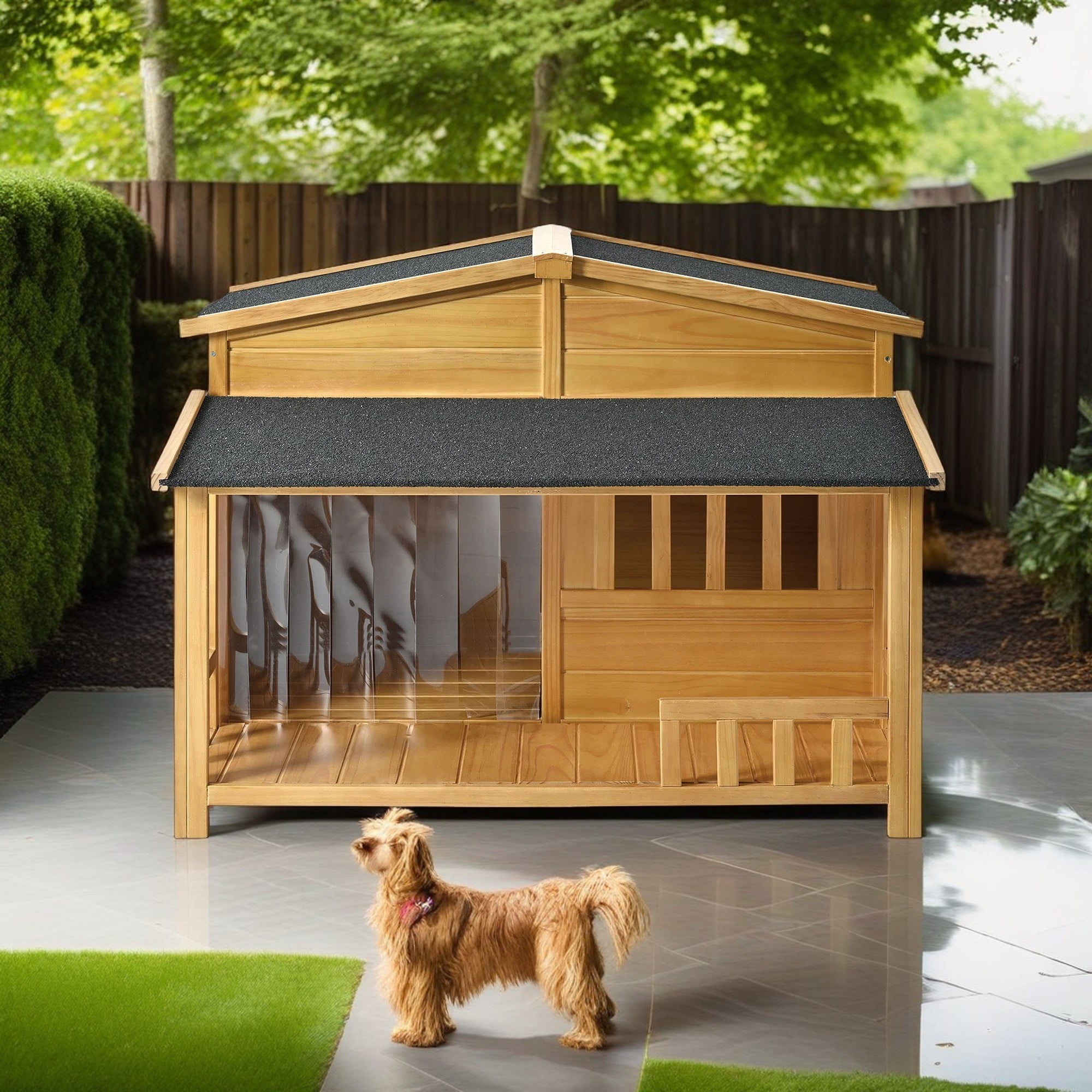 Demi Bonn 47" Wood Dog House for Medium, Outdoor and Indoor Dog Shelter ...