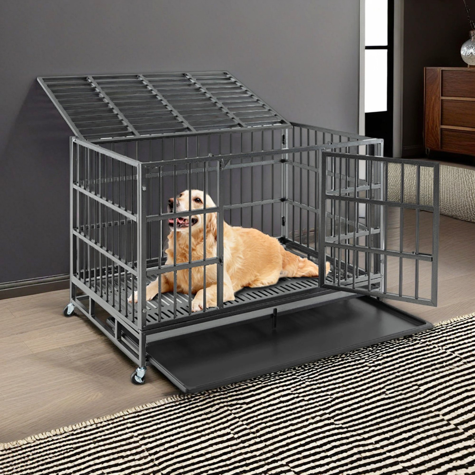 Demi Bonn 48" Heavy Duty Dog Crate, Escape Proof Dog Cage Kennel with ...