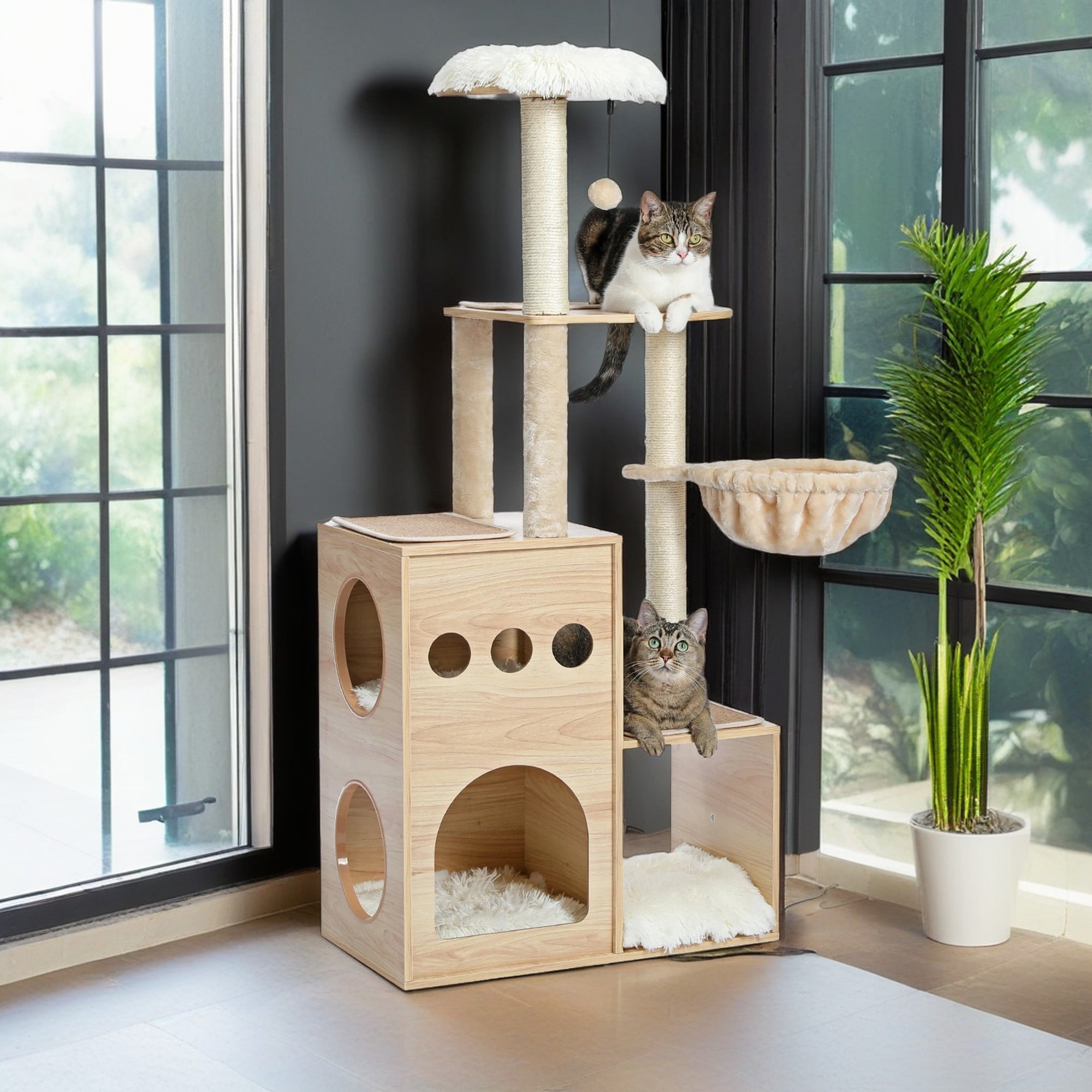 Demi Bonn 49" Cat Tree Tower for Indoor Cats Wood Multi-Level Cat Tower ...
