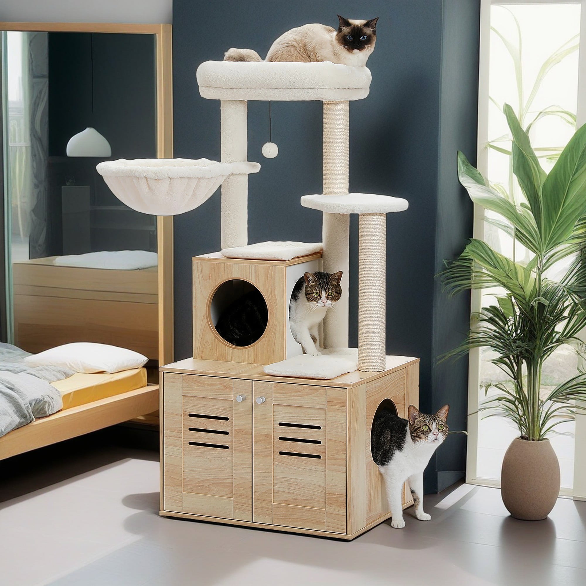 Demi Bonn 50" Cat Tree Tower for Indoor Cats with Hammocks, Multi-Level ...