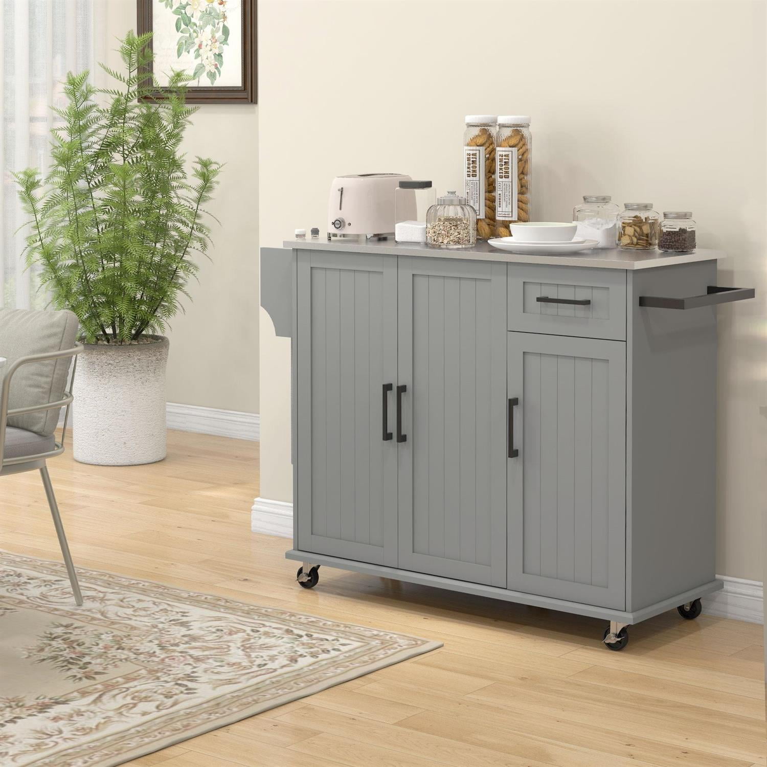 Demi Bonn 50" Kitchen Island with Wheels, Kitchen Island on Wheels with ...