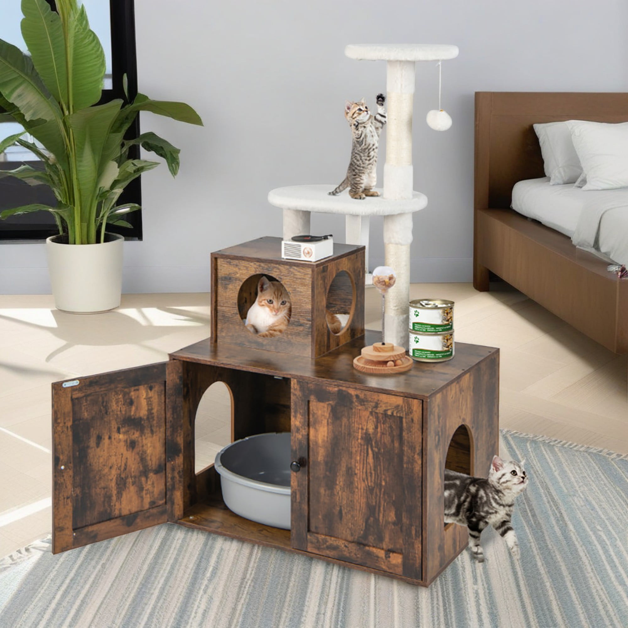Demi Bonn 52" Cat Tree with Wood Litter Box Enclosure, All-in-one ...