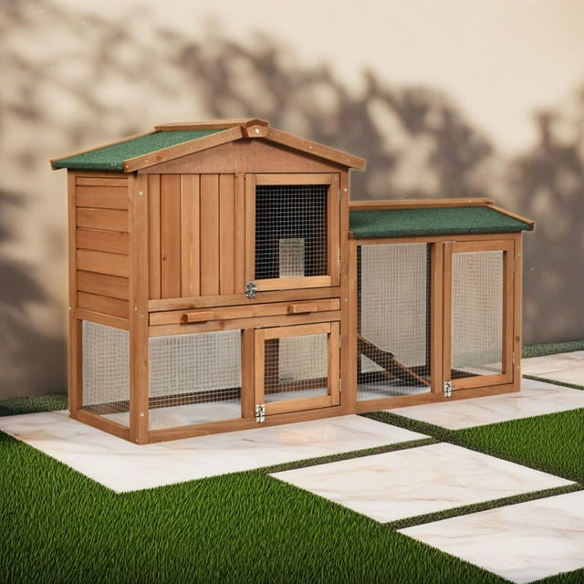 Demi Bonn 58" Wood Bunny Cage, 2 Layers Outdoor Rabbit Hutch, Pet Cage ...