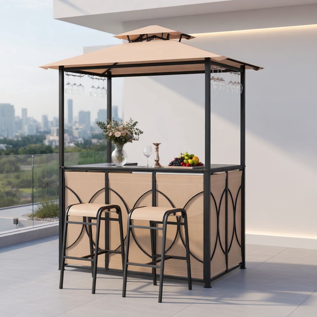 Demi Bonn 6.5 ft x 4 ft x 8 ft Outdoor Grill Gazebo Set with Brown ...