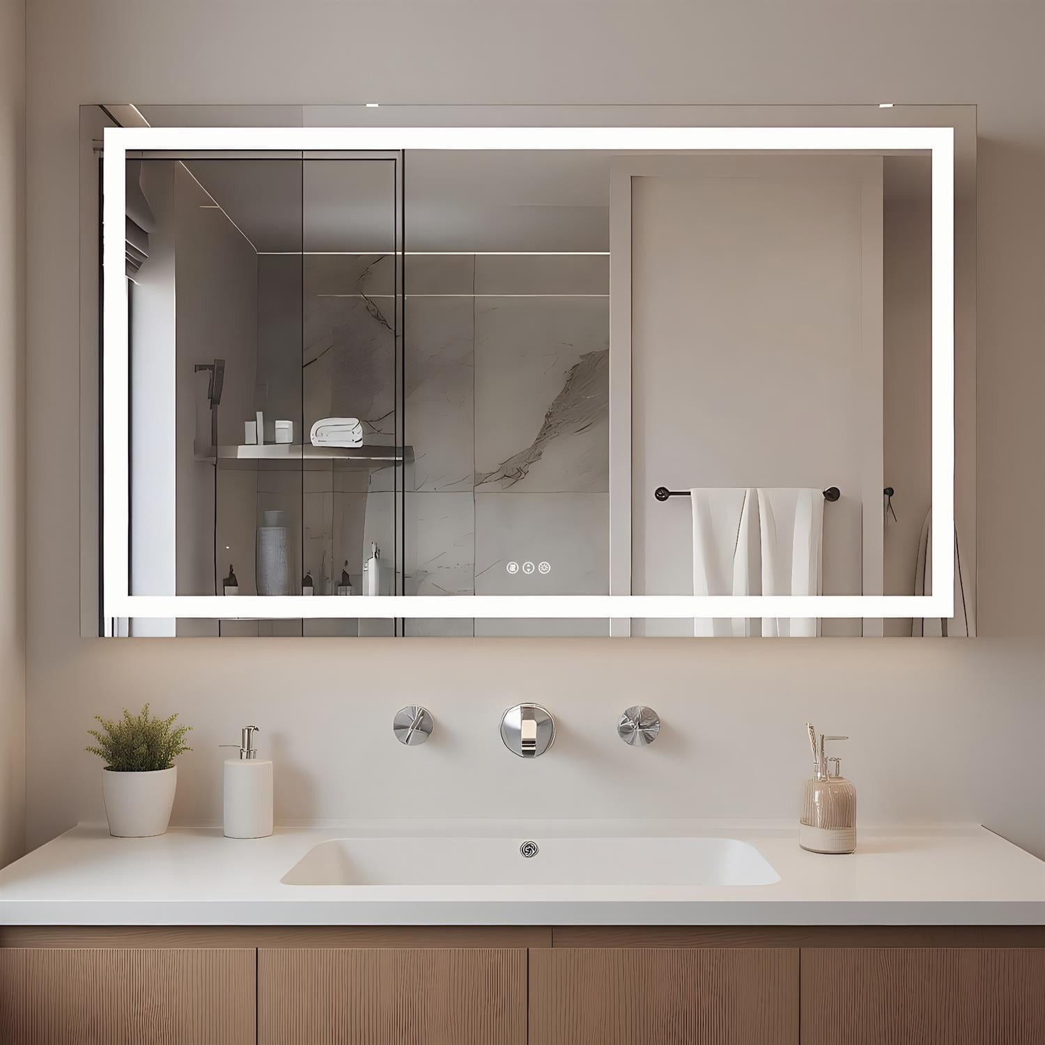 Demi Bonn 60x36 Inch Frameless LED Bathroom Mirror, White, Unbreakable ...
